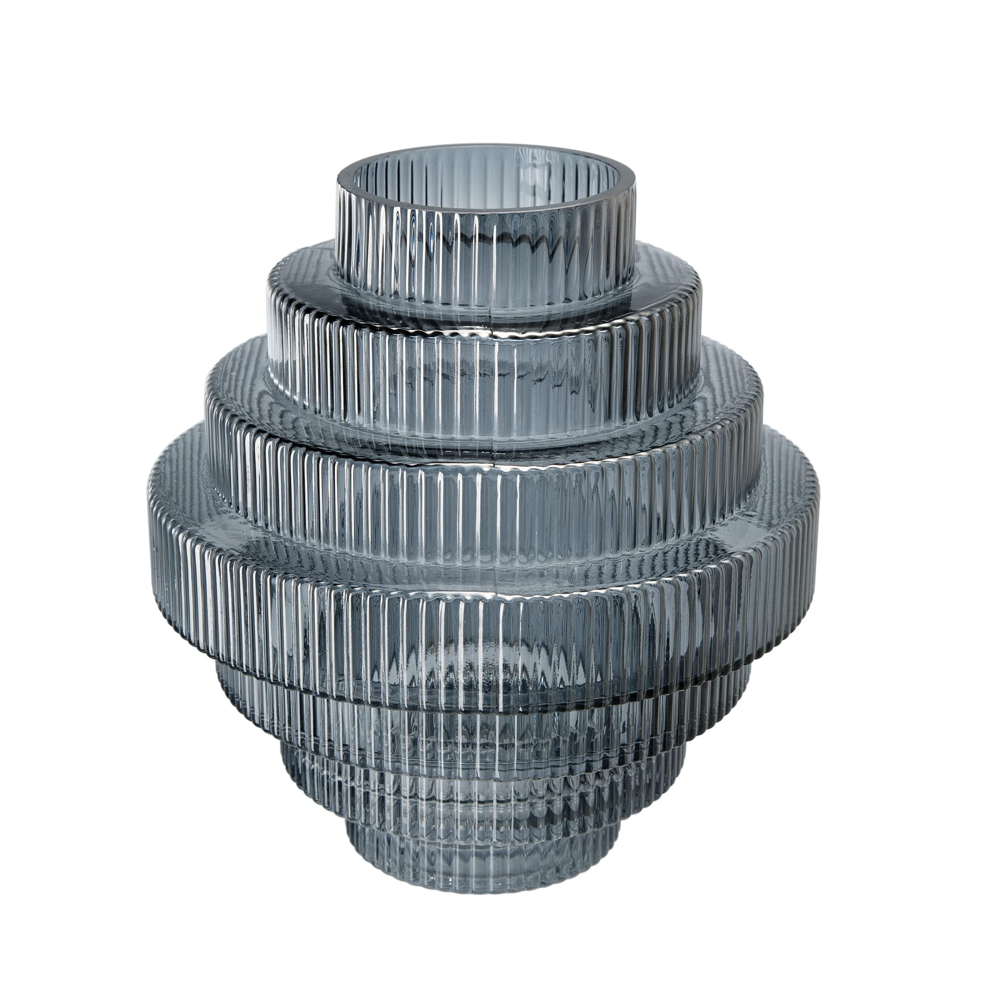 A&B Home Smoked Fluted Geometric Vase - Tiered Decorative Glass Vase ...