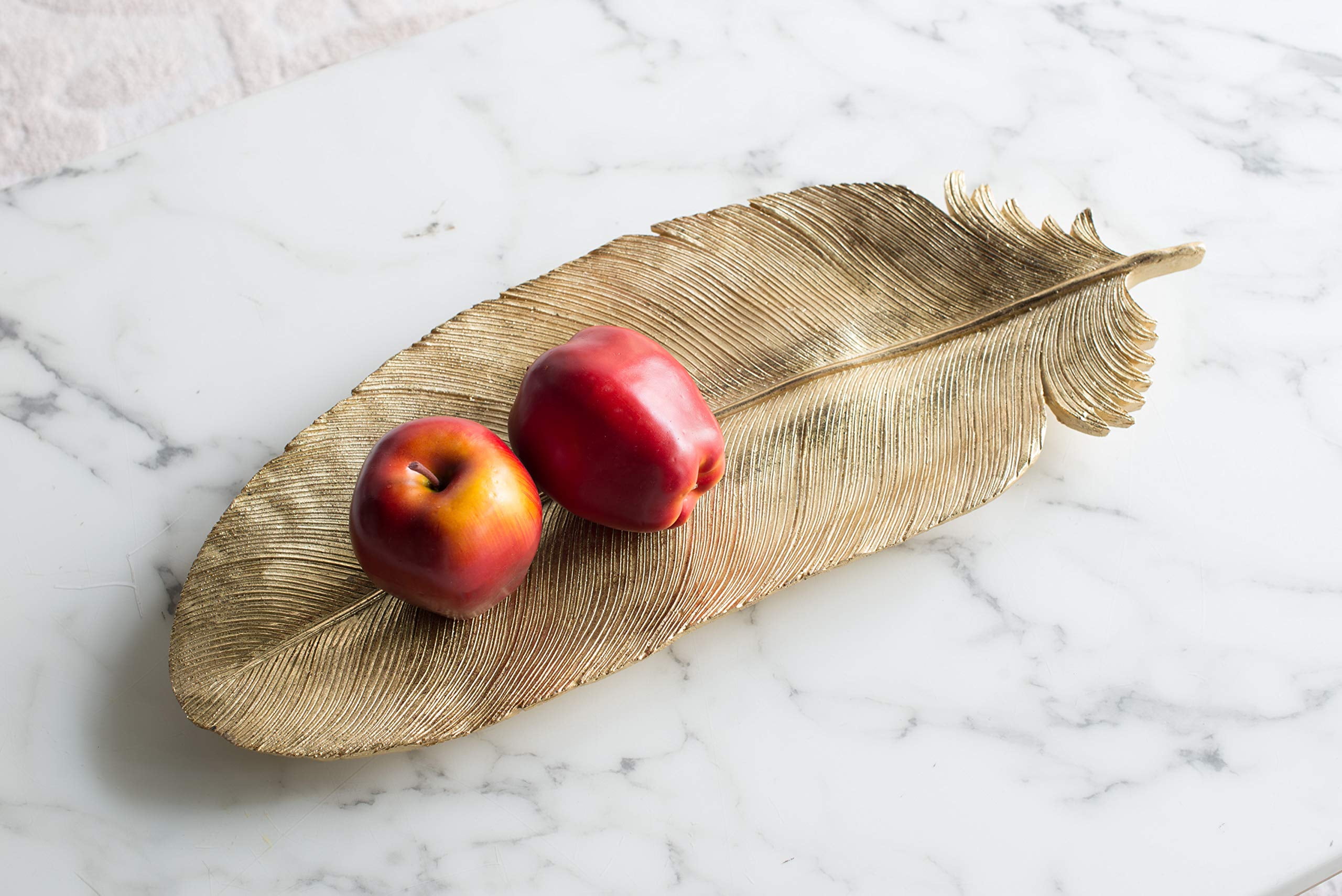 A&B Large Home Gold Leaf Plate Realistic Feather Tray Painted Gold Finish Centerpiece Table D√ ...