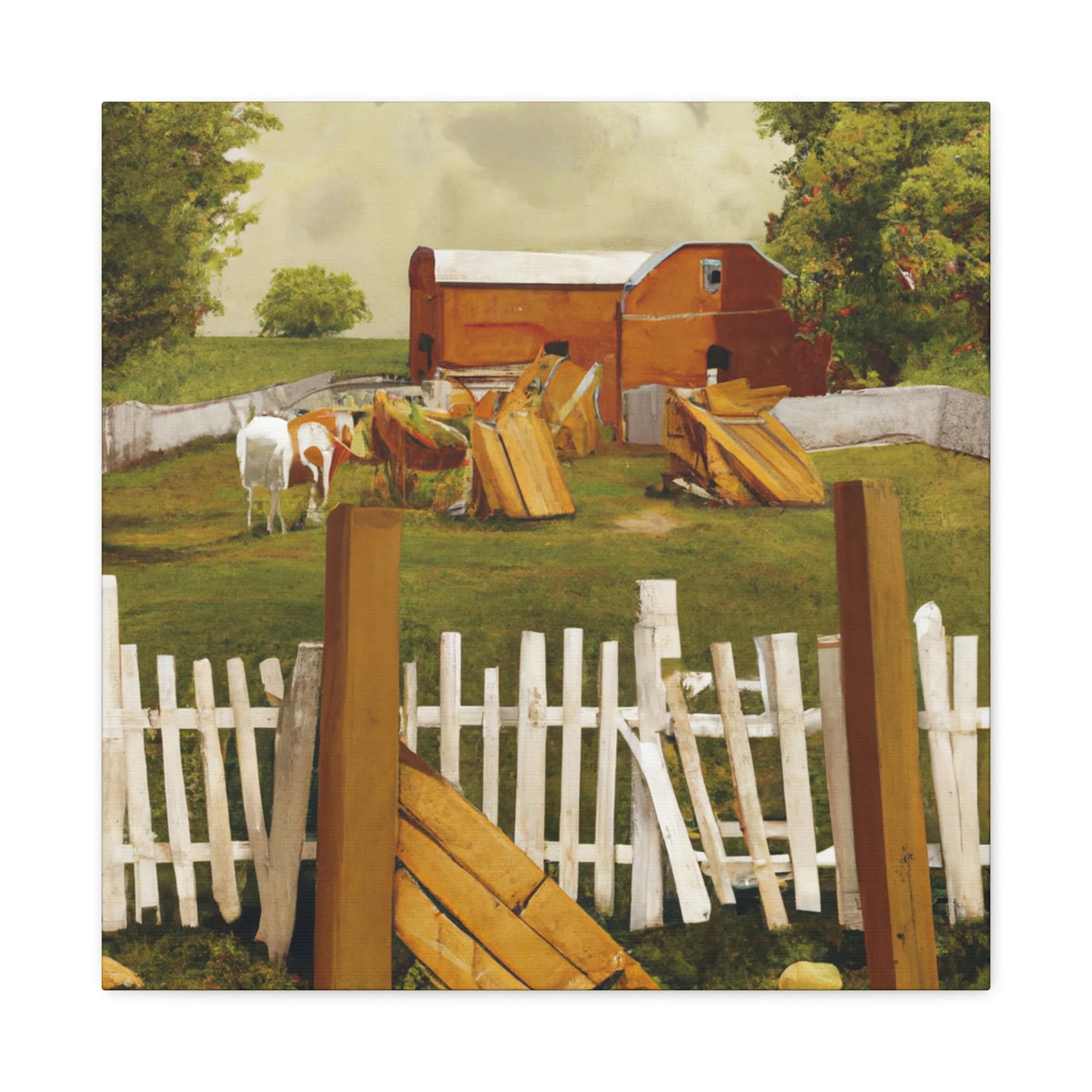 A Barnyard Fence Scene - Canvas - Walmart.com