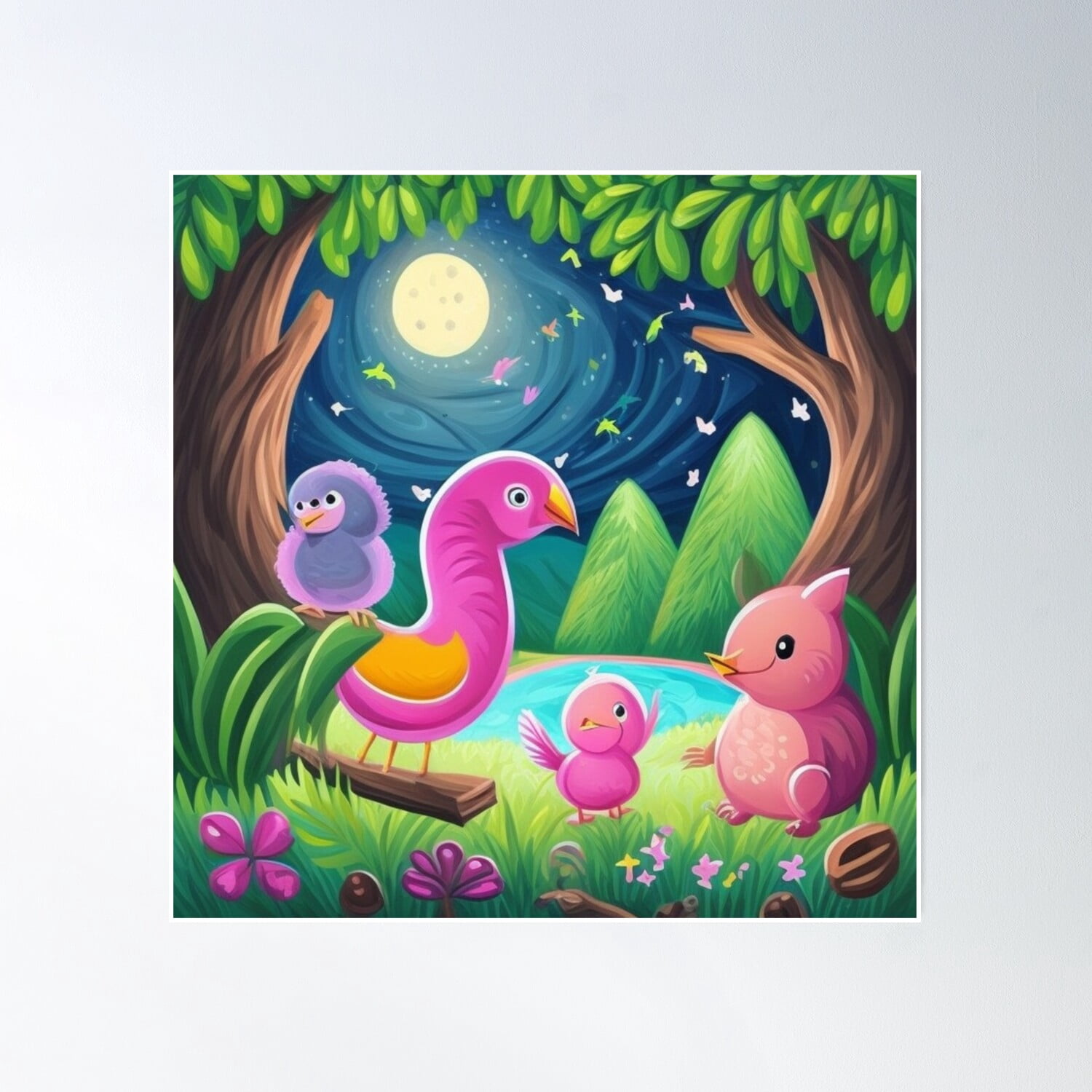 A Beautiful Birds In The Forest Poster Wall Art, Modern Wall Decor ...