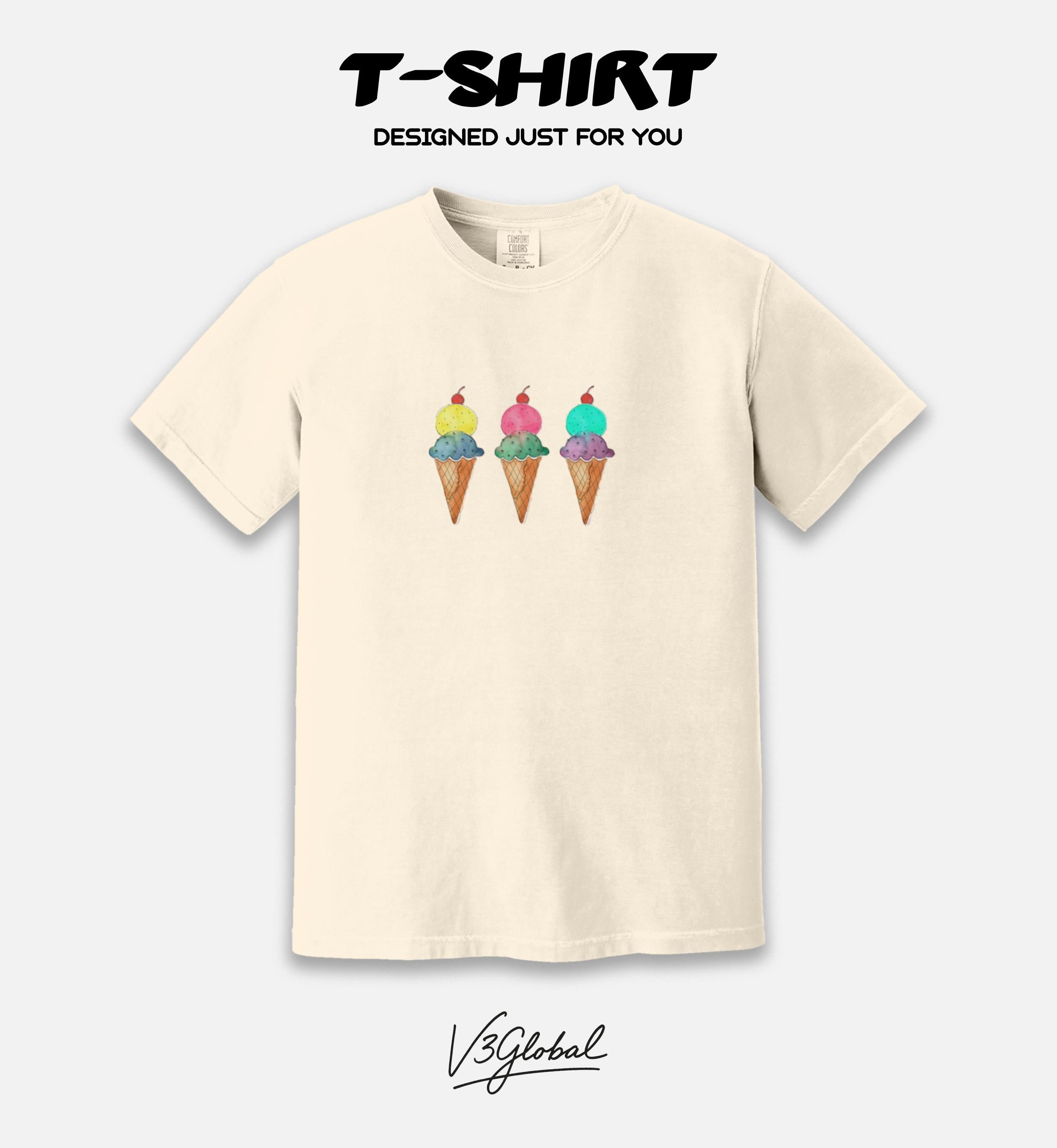 A Beautiful Ice Cream Cone In A Watercolor & Ink Style Comfort Color T ...