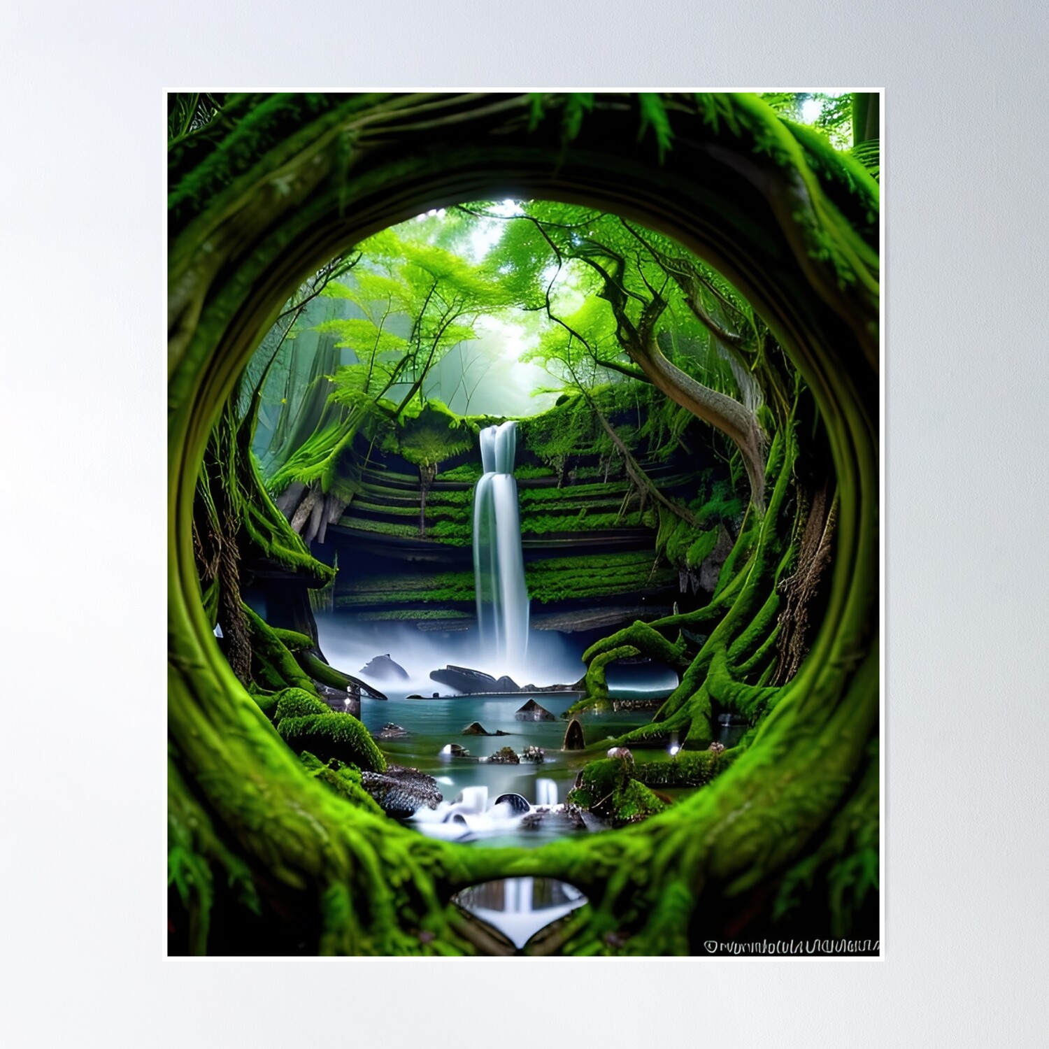 A Beautiful Lush Fairycore Elf Forest With Dense Growth And Waterfalls ...