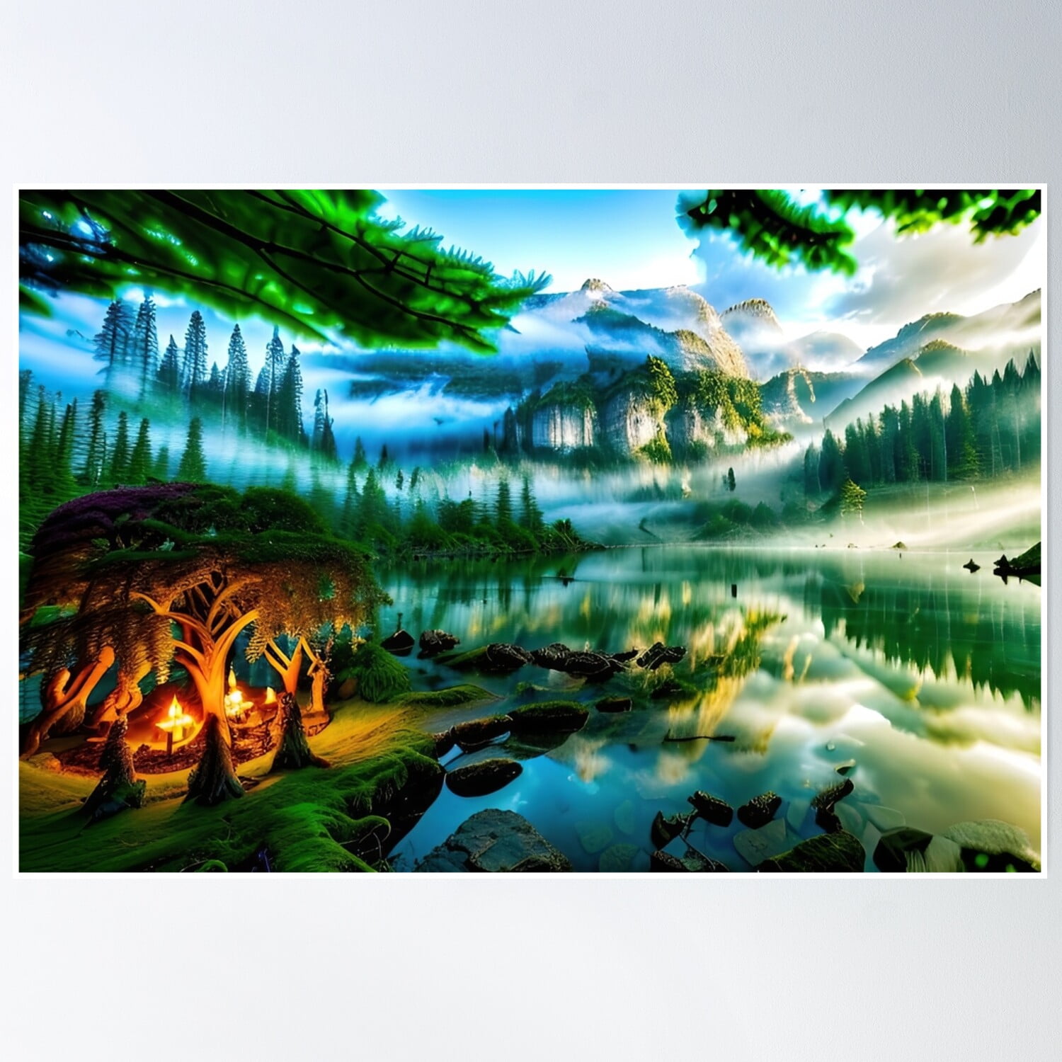 A Beautiful Fairycore Elf Forest With Mountains Poster Wall Art, Modern ...