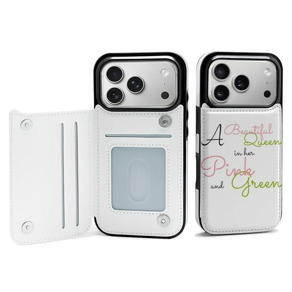 A Beautiful Queen in Her Pink And Green Leather Wallet Case for iPhone ...