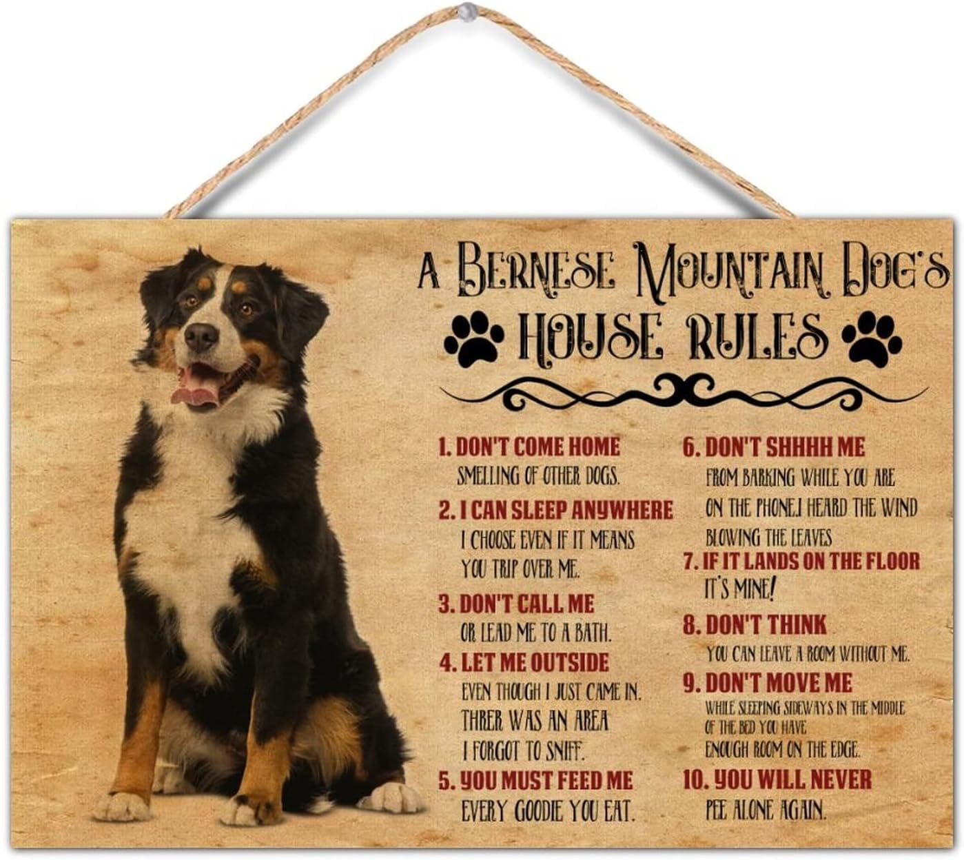 A Bernese Mountain Dog's House Rules Funny Hanging Wood Sign 8x12 Inch ...