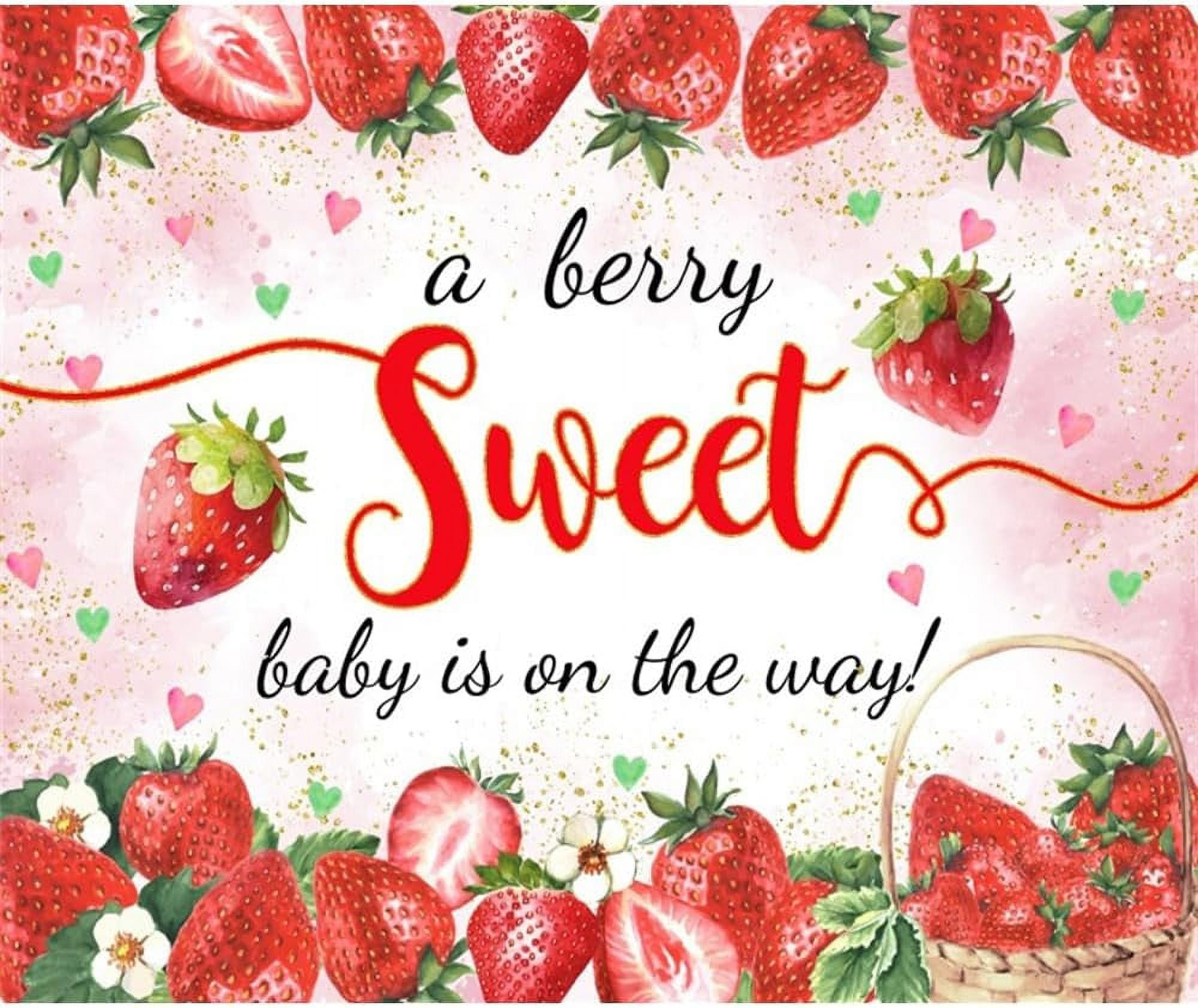 A Berry Sweet Baby is On The Way Backdrop Strawberry Golden Sequins Photography Background for ...