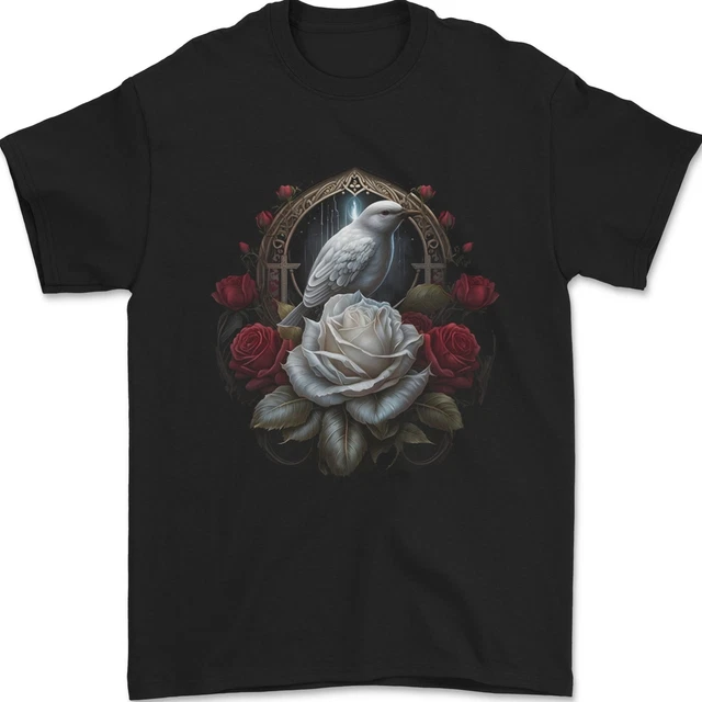 A Bird And Rose In Front Of A Gothic Mirror Mens S-5XL T-Shirt ...