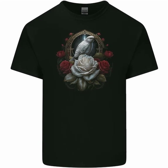 A Bird And Rose In Front Of A Gothic Mirror Mens Womens Light Cotton T ...