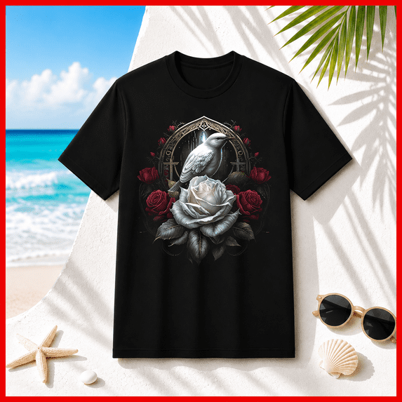 A Bird and Rose in Front of a Gothic Mirror Goth Macabre Unisex T-Shirt ...
