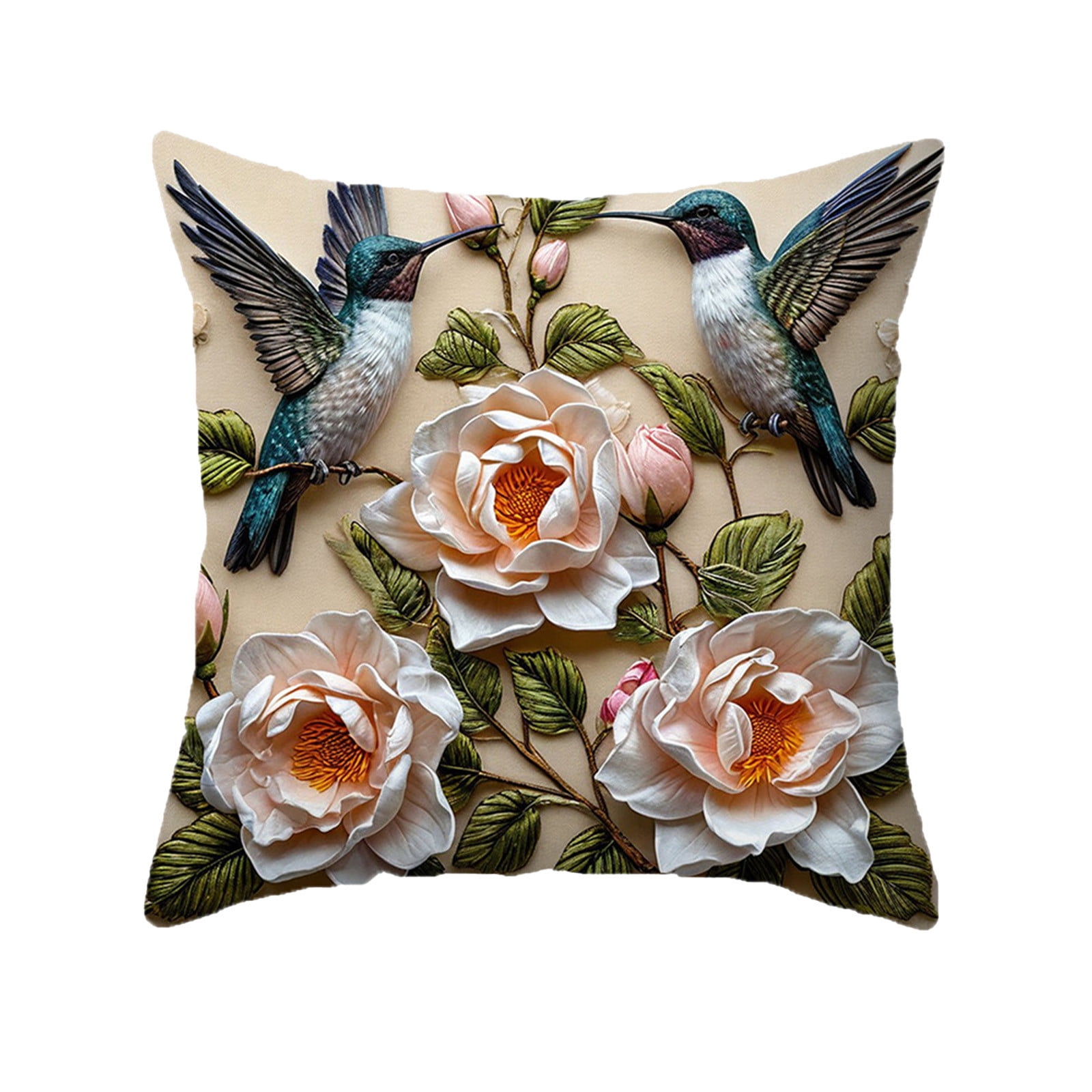 A Birds And Flowers Pillow Case Crafted From Polyester With Vintage Design And Digital Printing ...