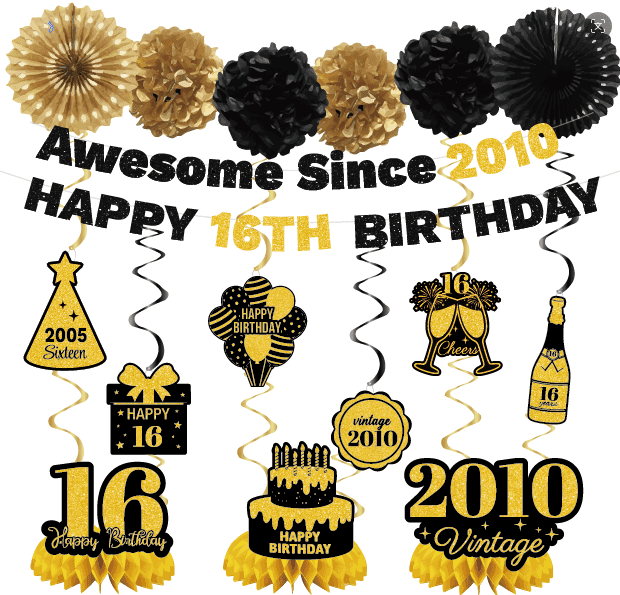 A Birthday Decorations with Hanging Swirls，Birthday Banners,, Themed ...