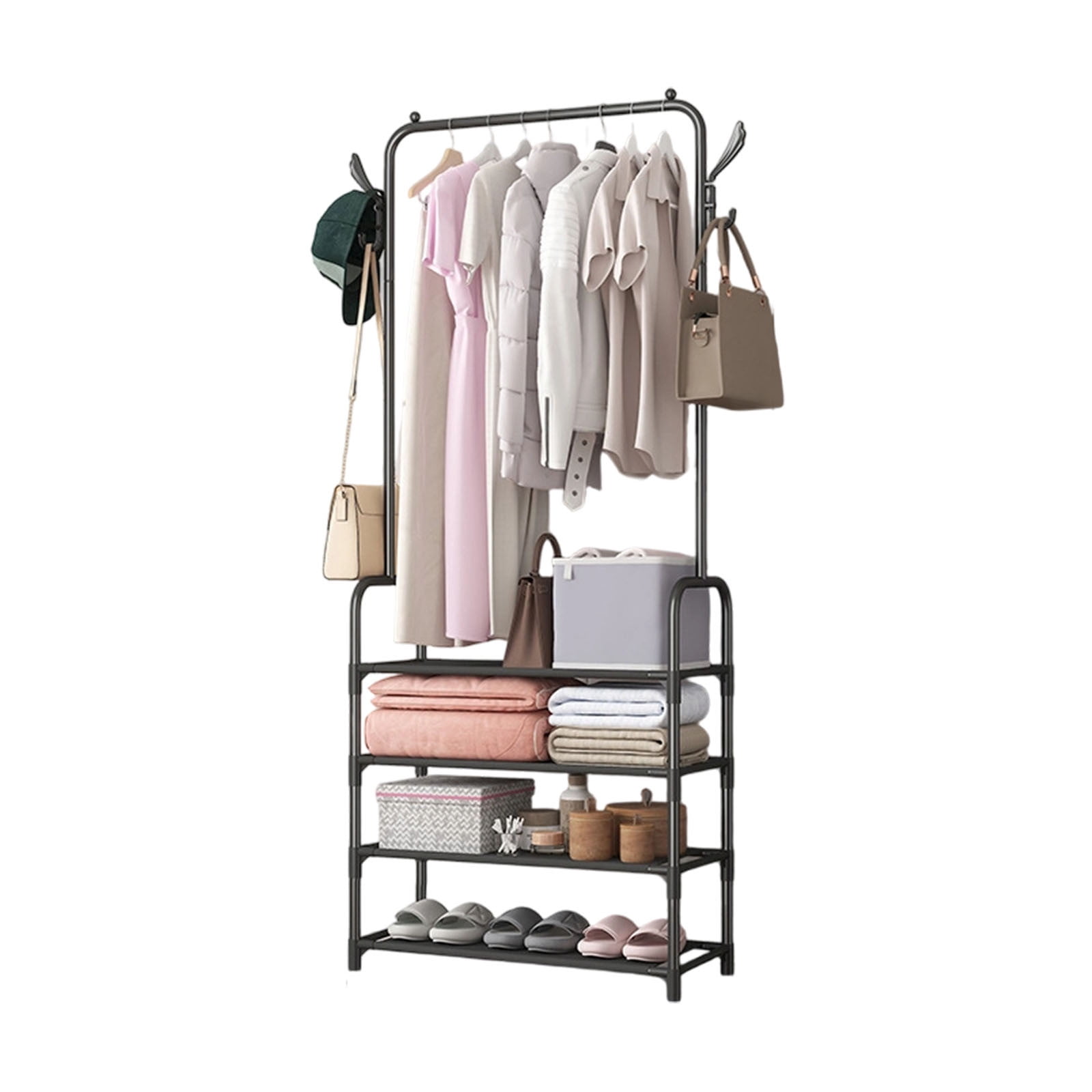A Black Movable Assembled Shoe And Hat Rack Bedroom Wardrobe Hanging ...