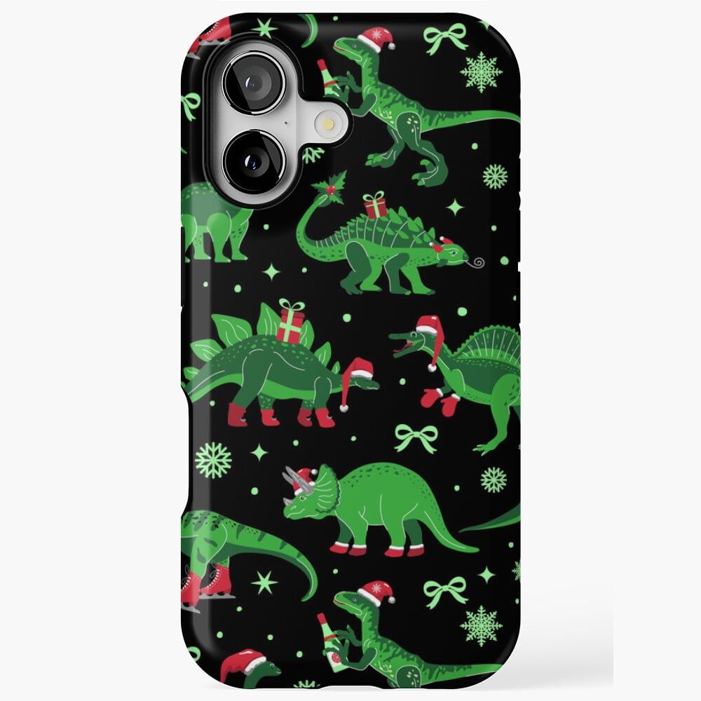 A Black Xmas Dinosaurs Protective Case for iPhone 11 12 13 14 15 16 17 ...
