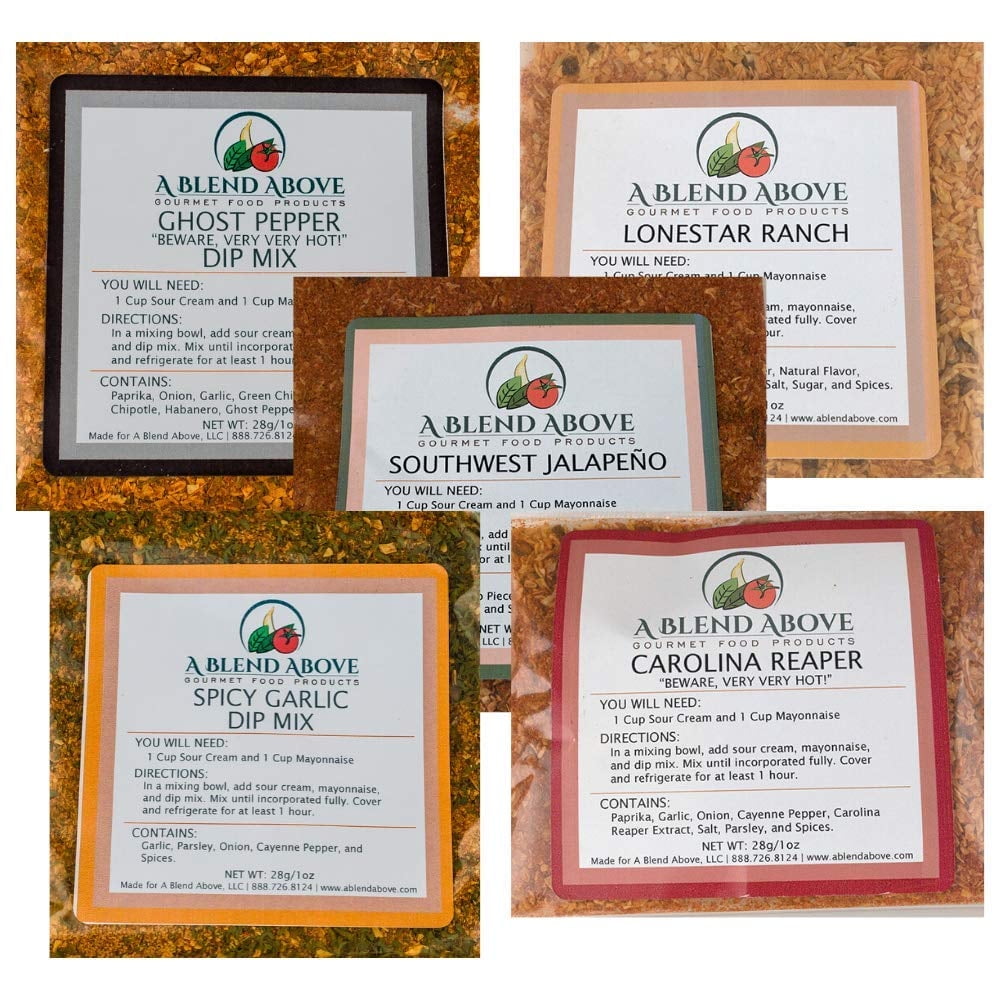 A Blend Above Spicy Dip Mix 5 Pack: Ghost Pepper, Jalapeño, Garlic ...