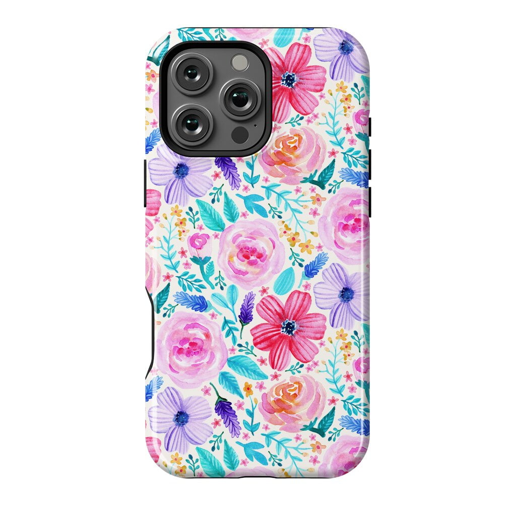 A Bold Blooms In Cool Colors Themed Floral Pattern Tough Case for iPhone 11-17 - Walmart.com
