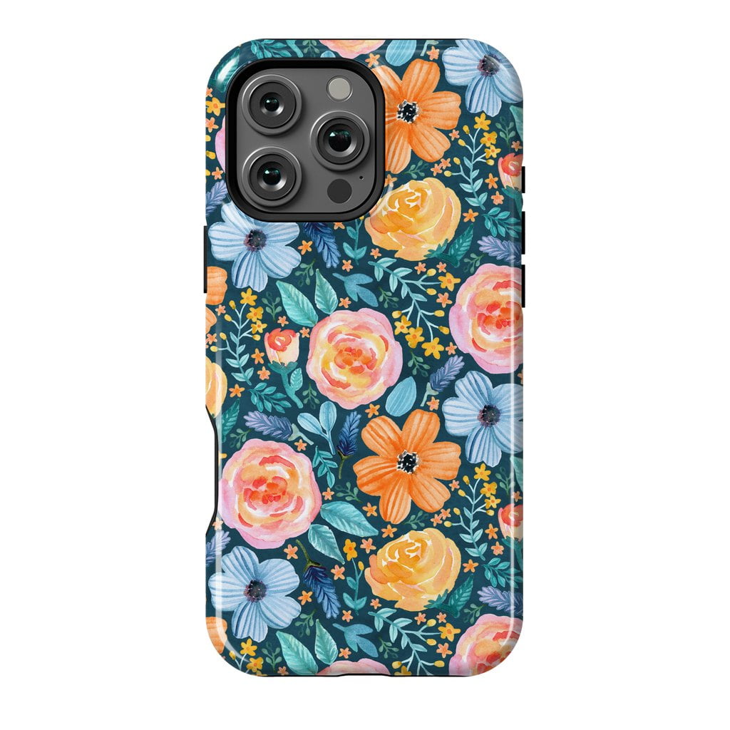 A Bold Blooms On A Dark Teal Themed Floral Pattern Tough Case for iPhone 11-17 - Walmart.com