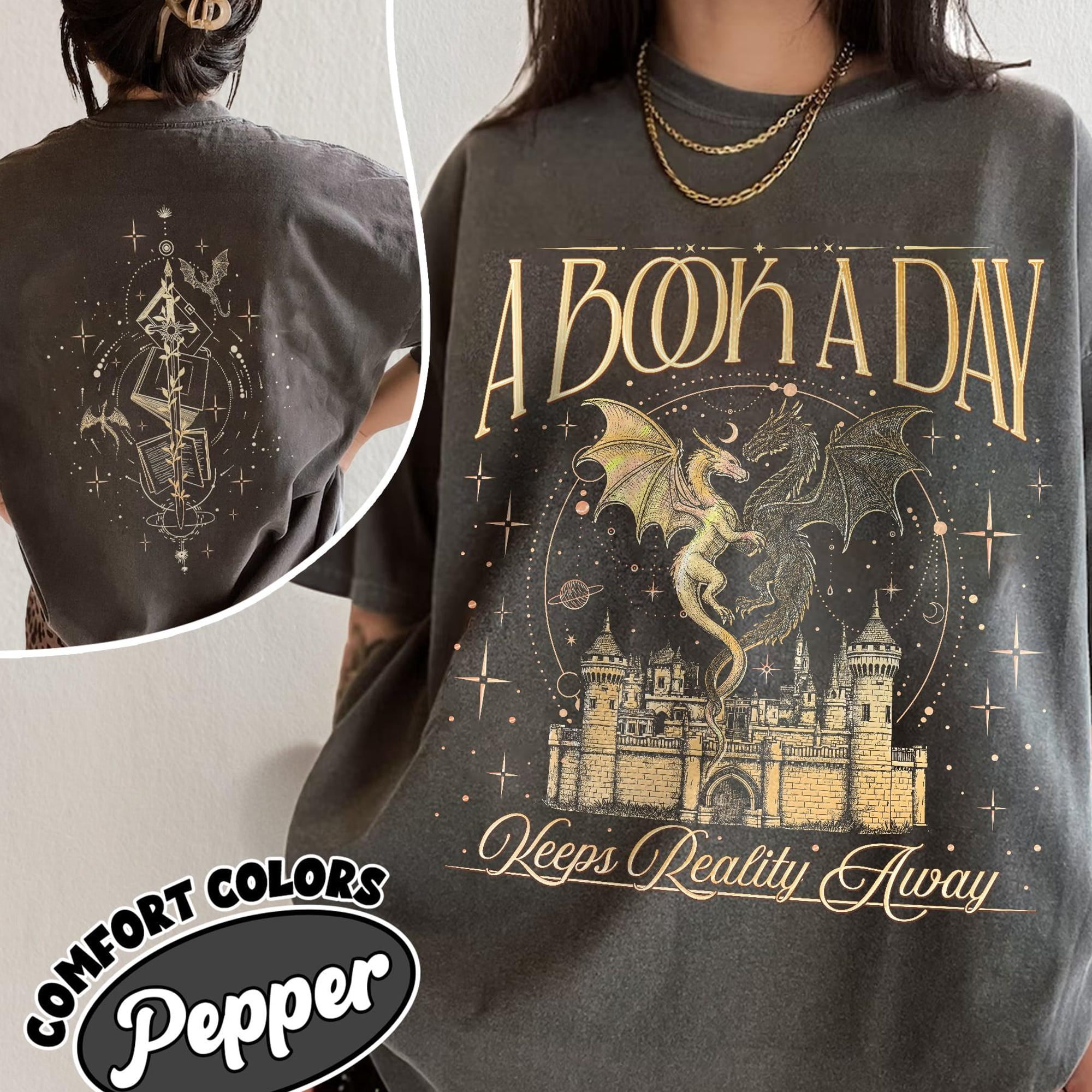A Book A Day Keeps Reality Away Shirt Fantasy Dragon Bookish Tshirt ...
