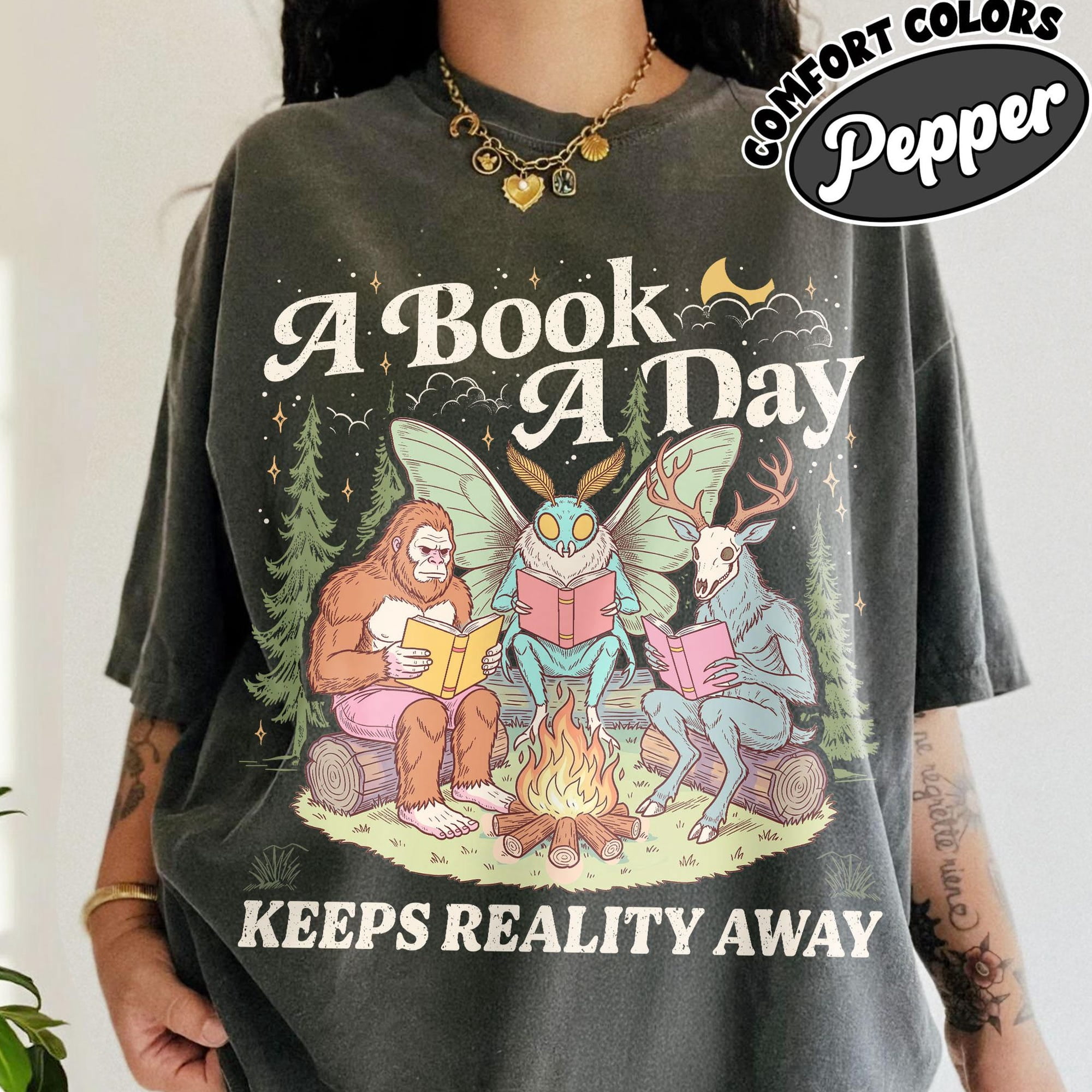 A Book A Day Keeps Reality Away Shirt Funny Book Addict Tshirt Cryptid ...
