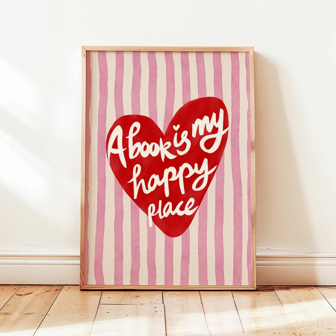 A Book Is My Happy Place Poster Red Pink Heart Bookish Wall Art Decor ...