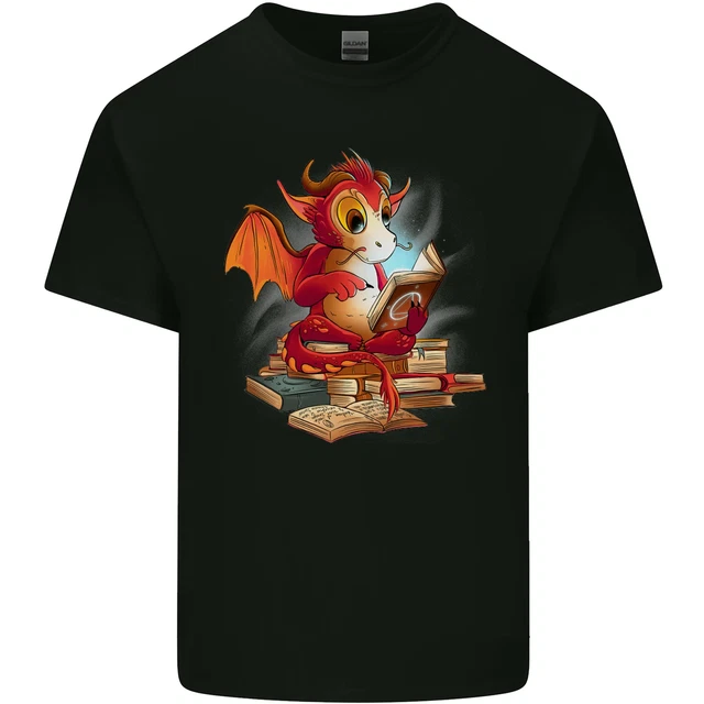 A Book Reading Dragon Bookworm Fantasy Mens Womens S-5XL T-Shirt ...
