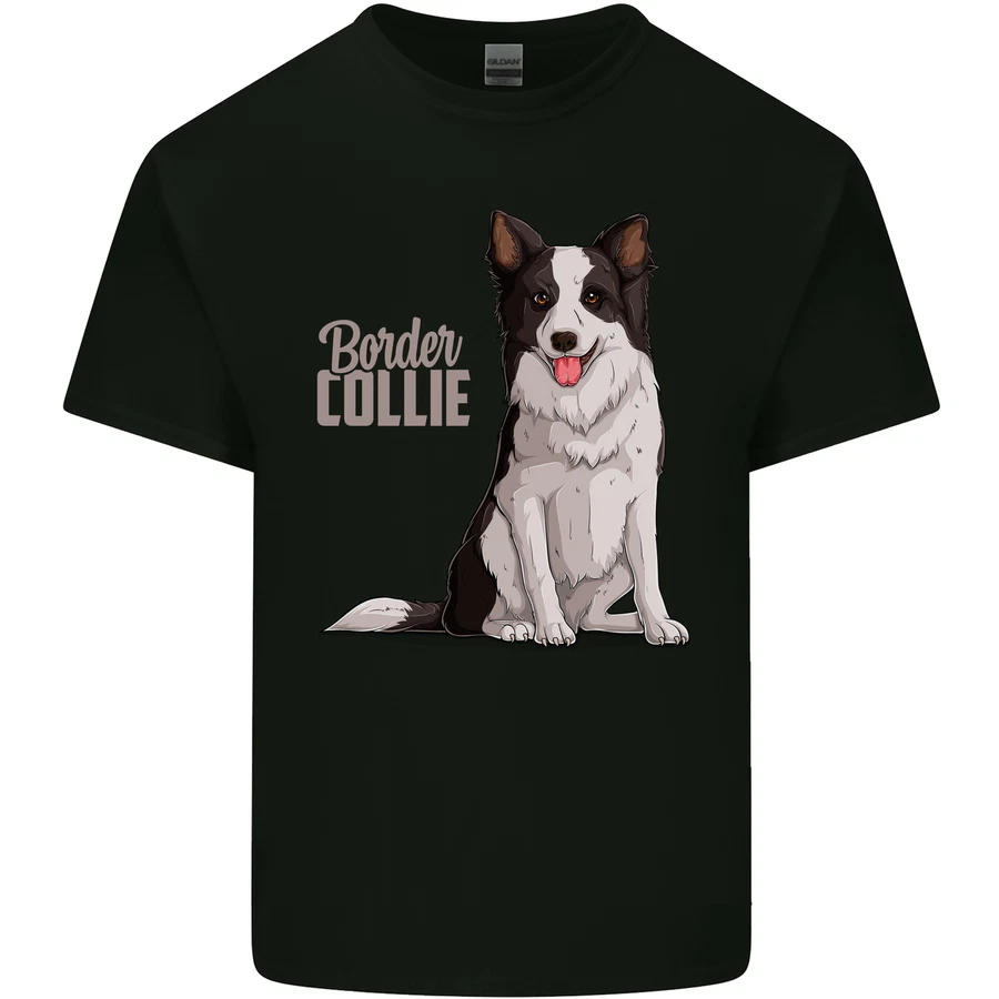 A Border Collie Dog Illustration Cute Pet Portrait Graphic Cotton Shirt ...