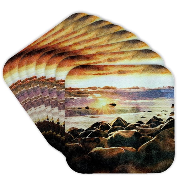 3drose, a Boulder Beach at Sunset Image of Watercolor Painting, Set of ...