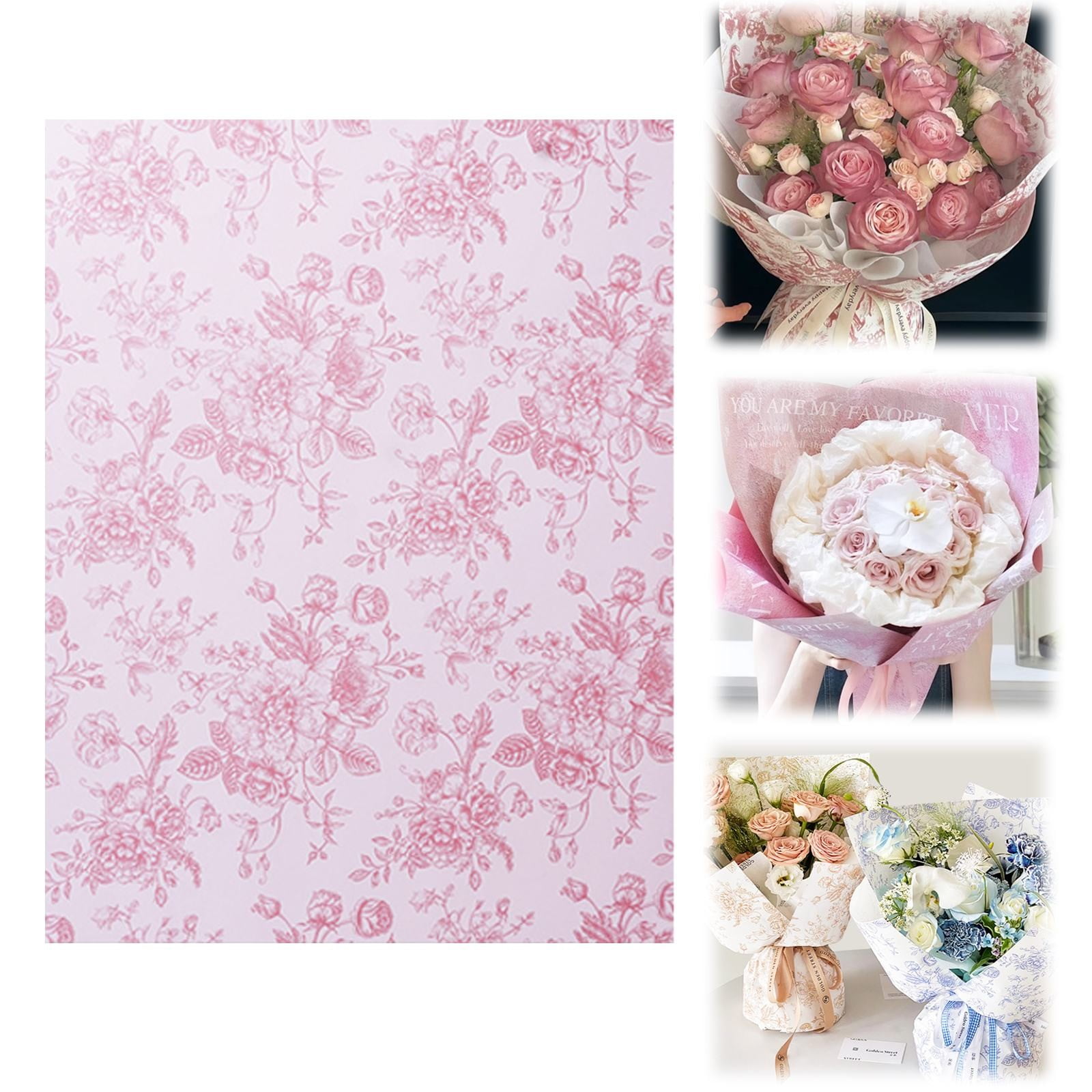 Floral Wrapping Paper Mini Roll 17in x 32.8Ft Pink White Flowers Gift ...