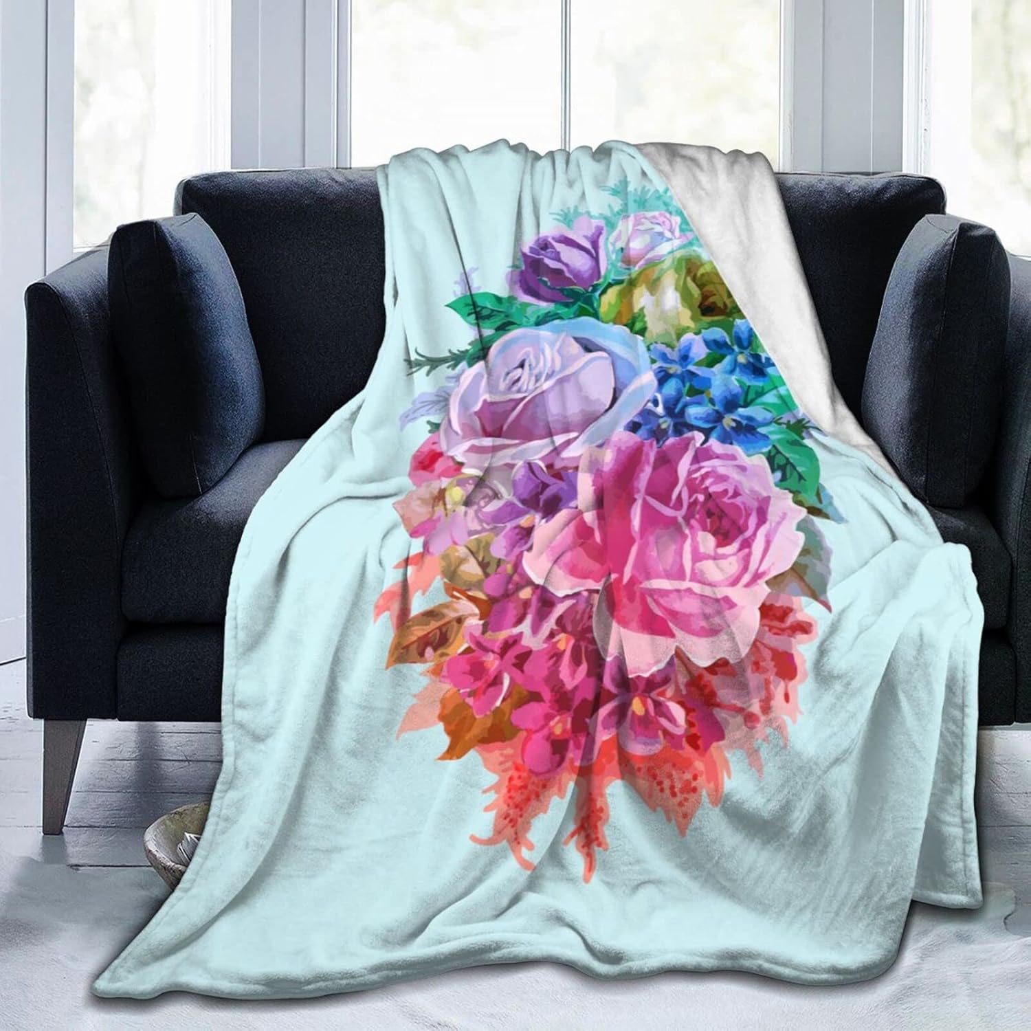 A Bouquet of Colorful Roses and Foliage Throw Blanket 50"x40" Fuzzy ...
