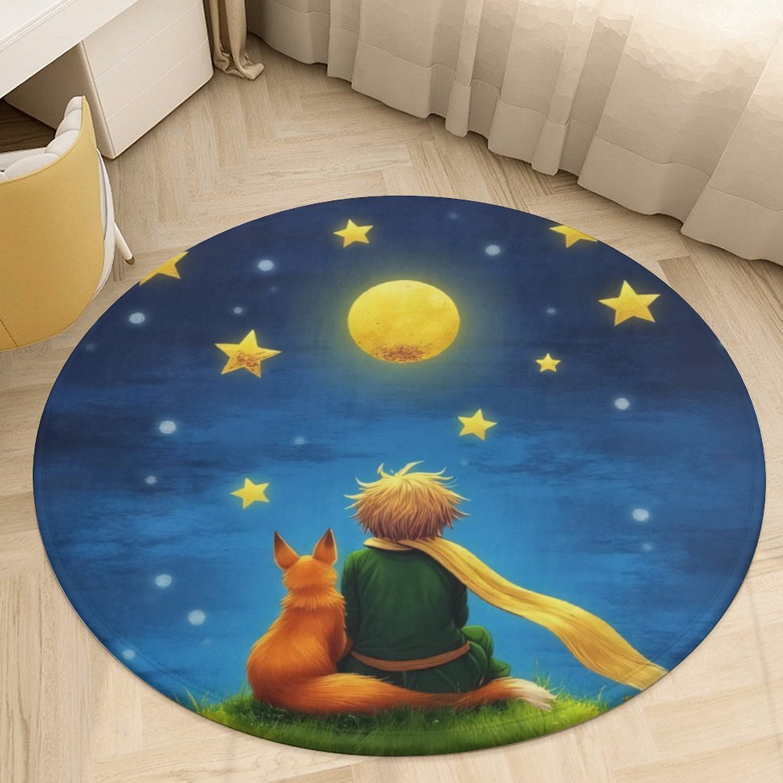 A Boy And Fox Under Stars Round Area Rugs for Bedroom Living Room, 4FT ...