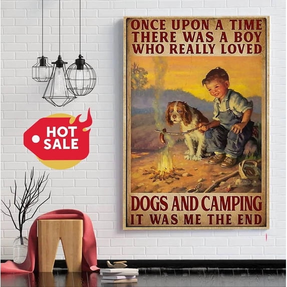 A Boy Who Really Loved Dogs And Camping Vertical Home Decor Vintage Art ...