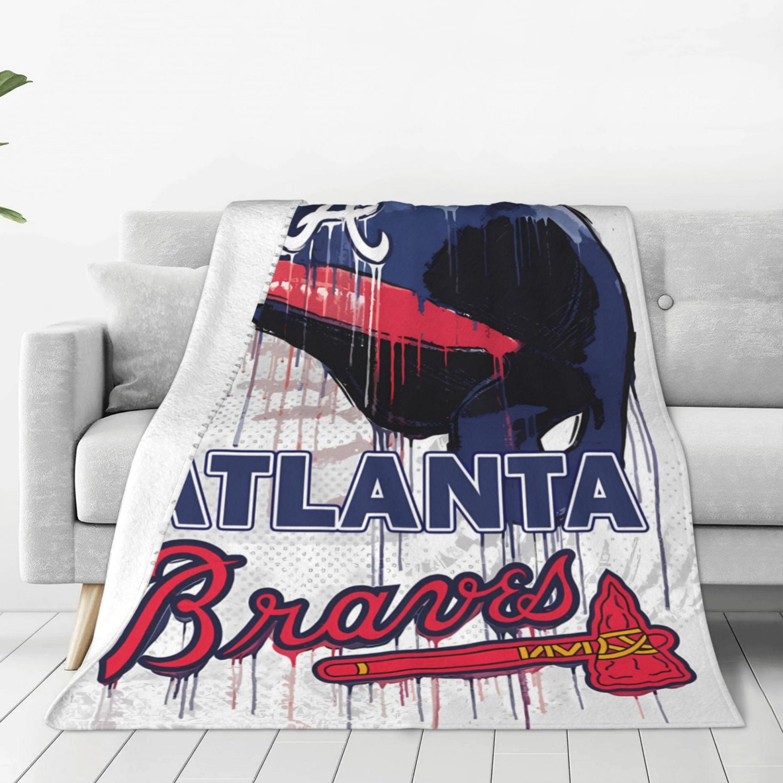 A_Braves Custom Cozy Flannel Blanket, Baseball Team Themed Multi ...