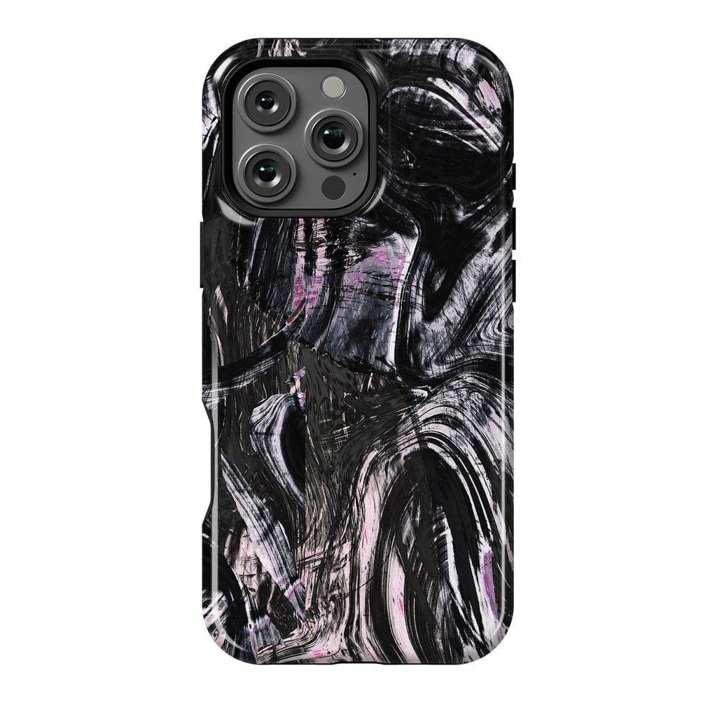 A Brushed Black Pink Ink Marble Themed Abstract Tough Case for iPhone ...