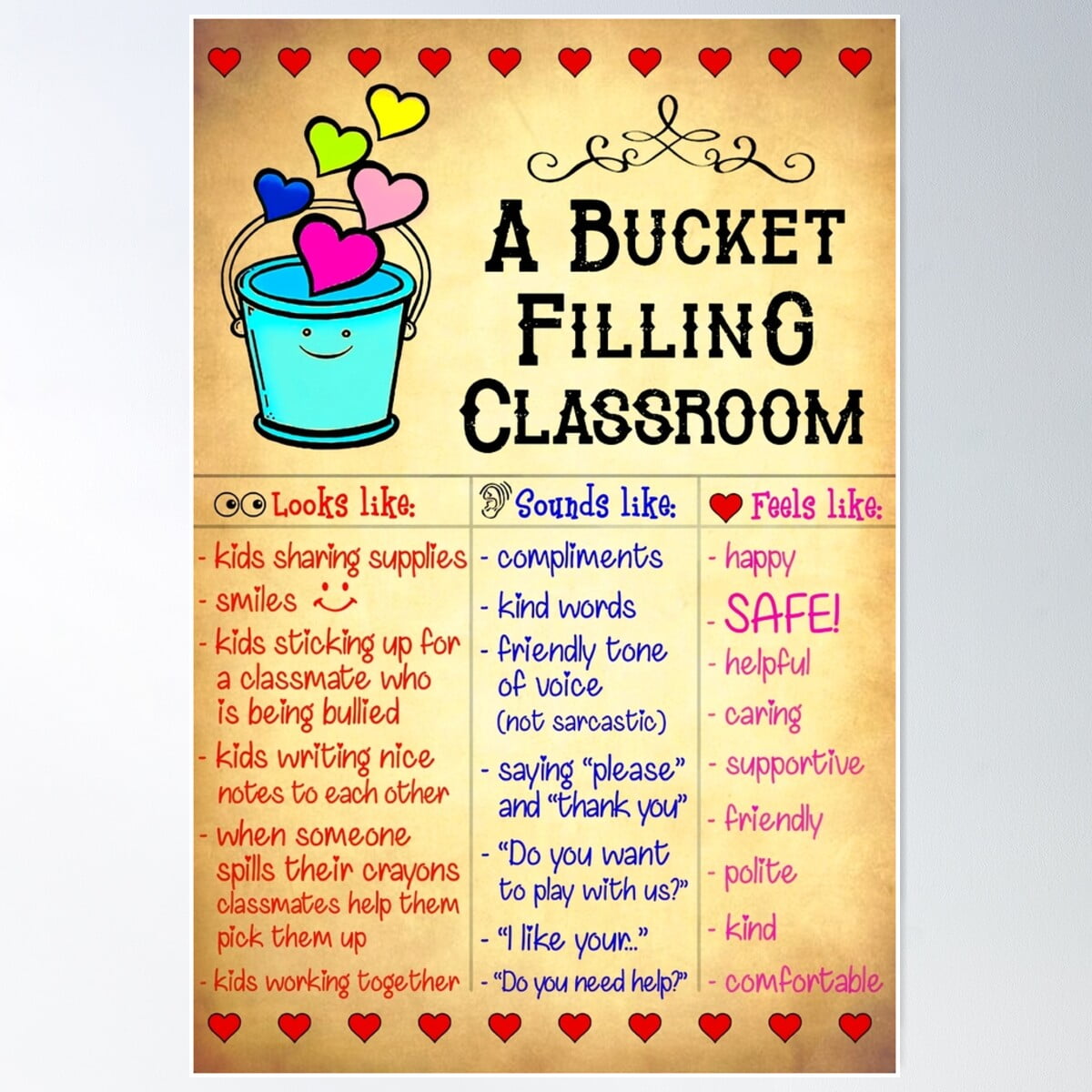 A Bucket Filling Classroom Poster Wall Art, Modern Wall Decor For ...