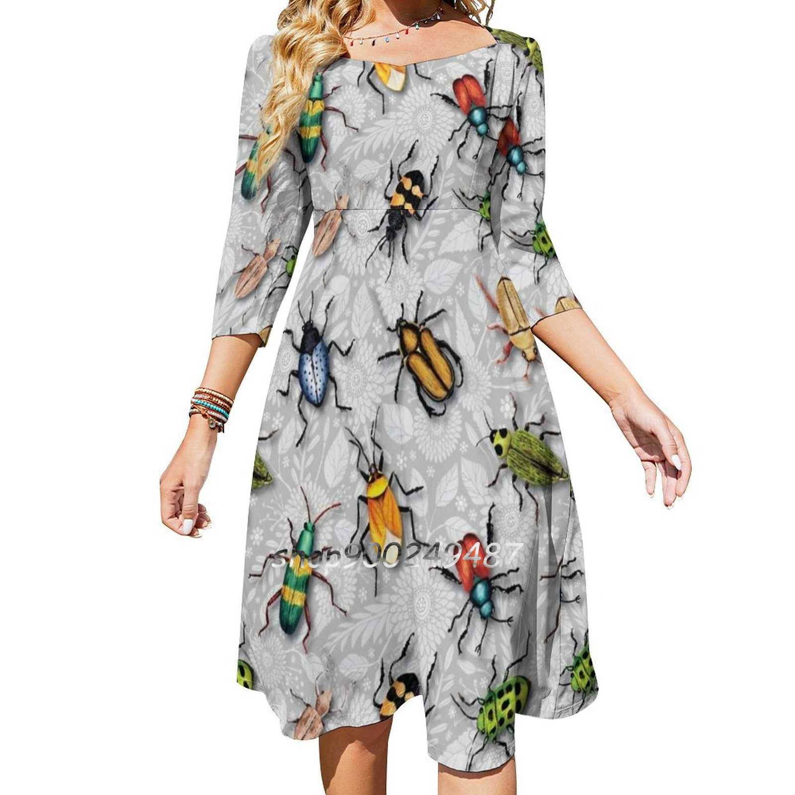 A Bunch Of Beetles-Colorful Insect Pattern Evening Party Dresses Midi ...