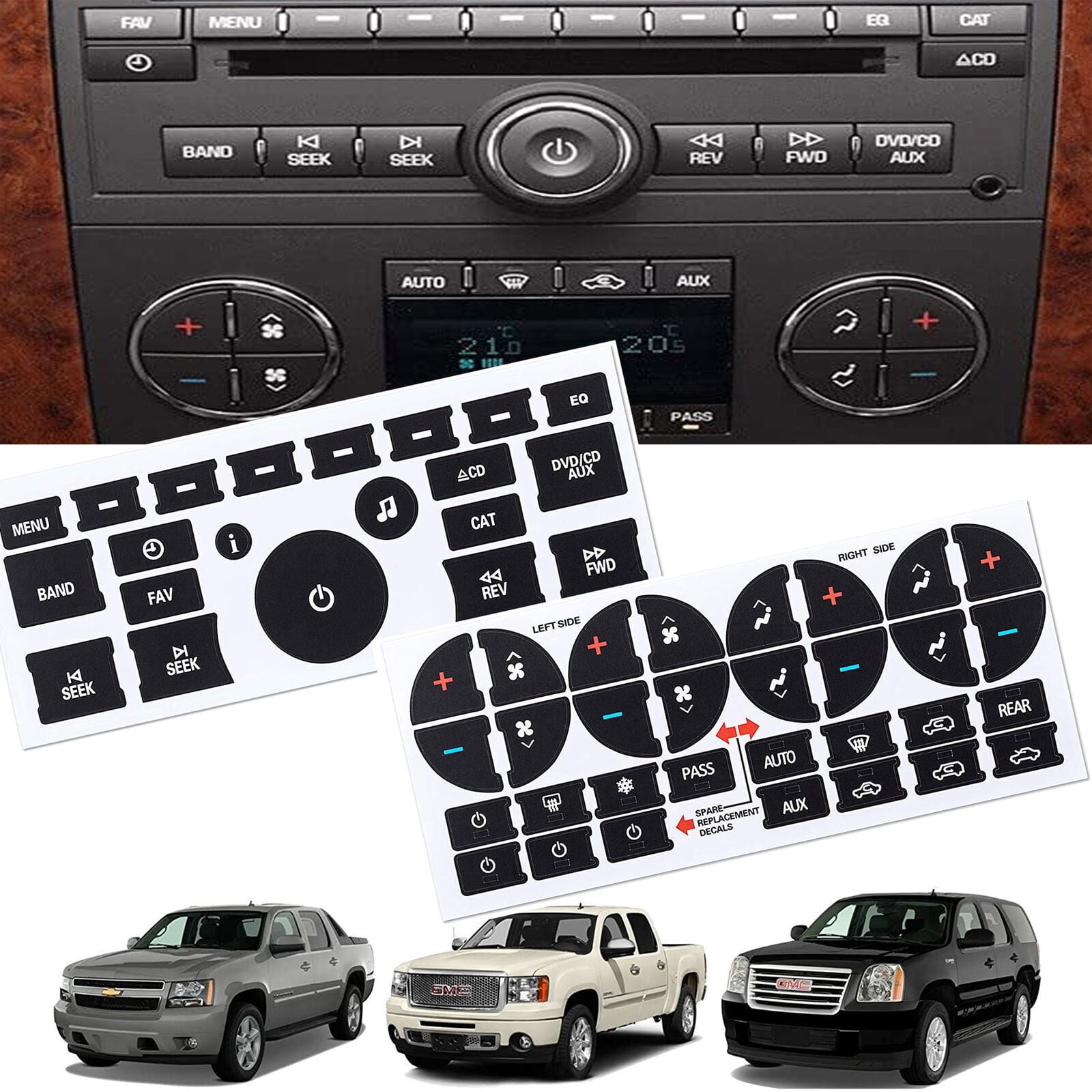A/C Control & Radio Dash Button Repair Kit Decal Sticker For Chevrolet ...