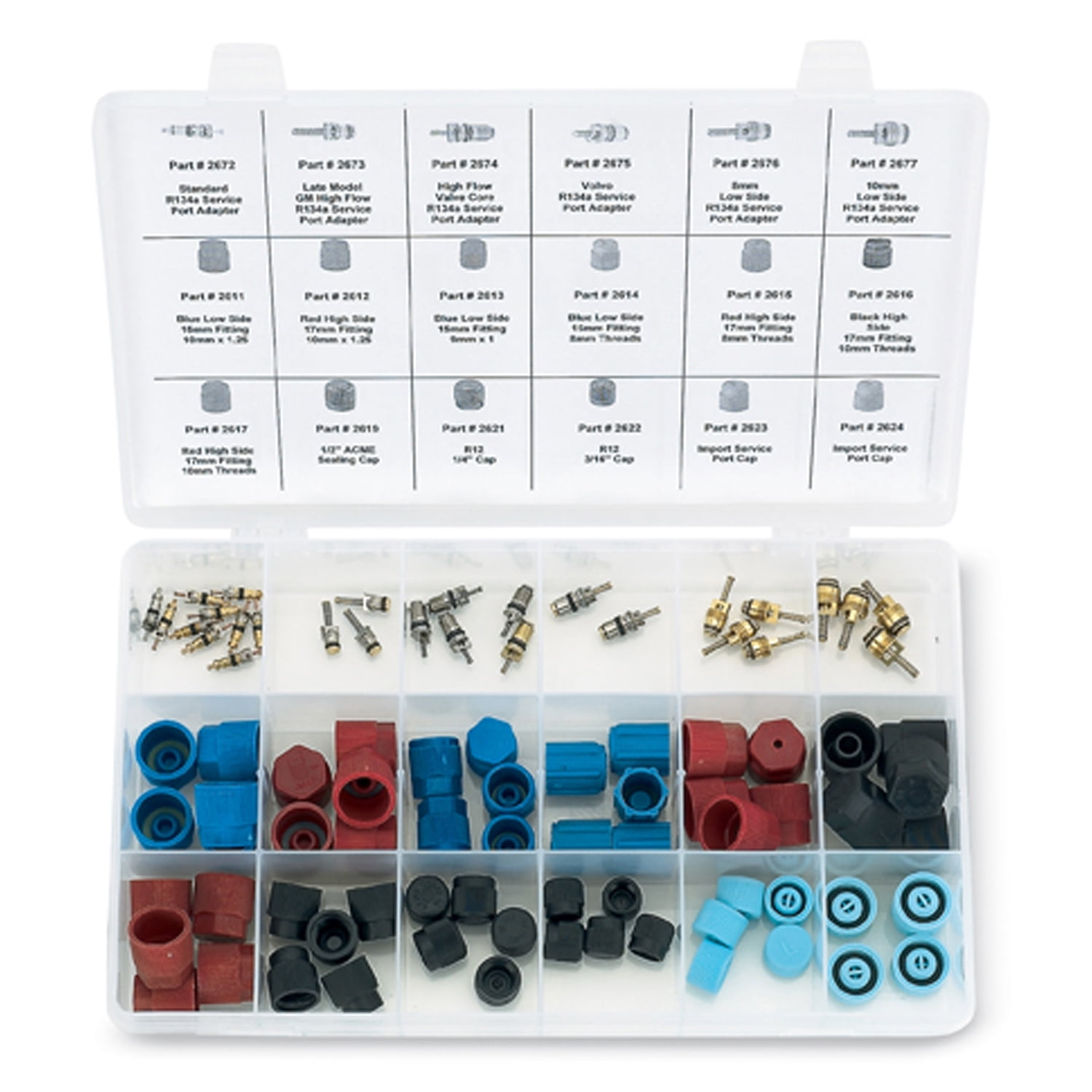 A/C SYSTEM VALVE CORE AND CAP KIT; 88 PIECE MASTER VALVE CORE AND CAP ...