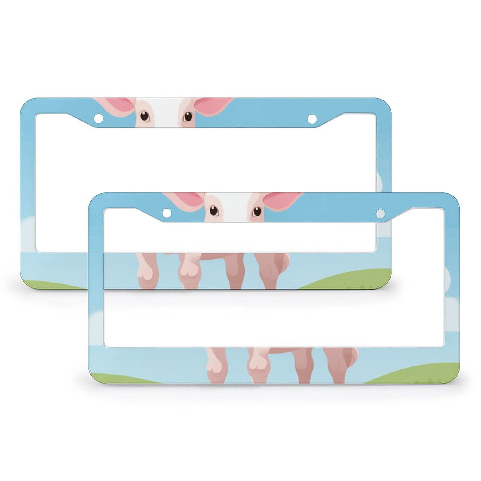 A Cartoon Cow Is Standing in Front of Grass License Plate Frame 2 PCS ...