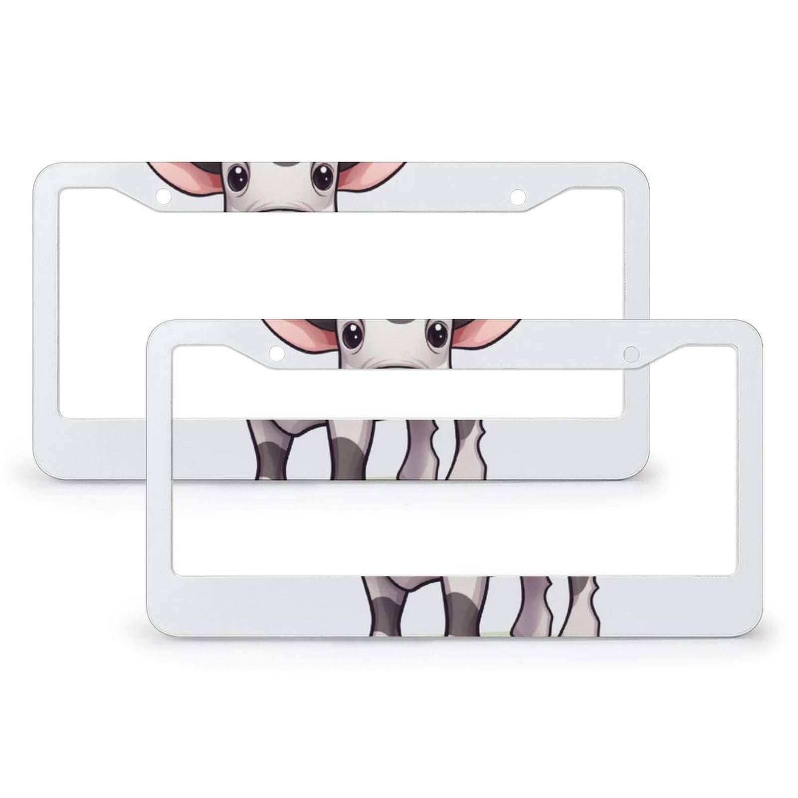 A Cartoon Cow Standing on Grass License Plate Frame 2 PCS Farmhouse ...