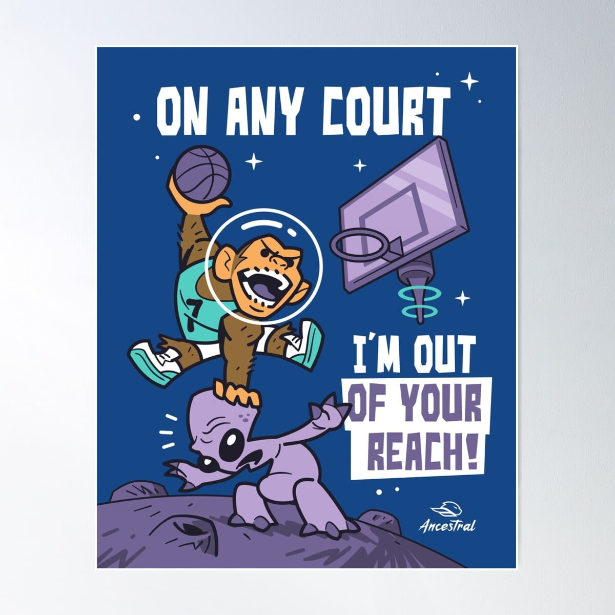 A Cartoon Jumping Space Monkey For Players Who Love To Dunk Poster Wall ...