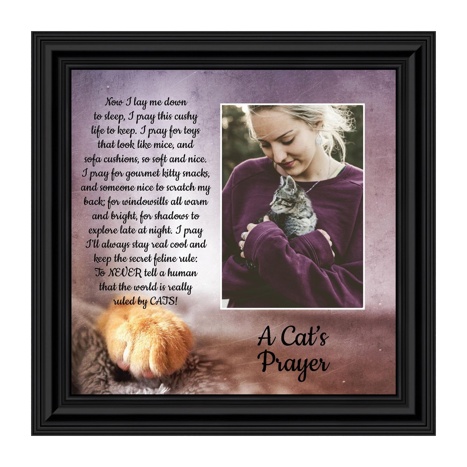 A Cat's Prayer, Kitty Lover Gift, Cat Paw Prints Picture Frame, 8x8 ...