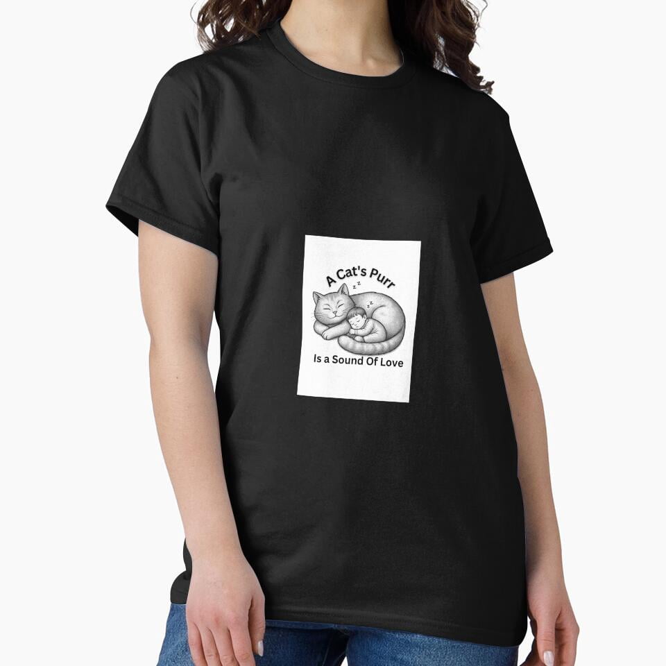 A Cat's Purr Is a Sound Of Love - Cute Cat and Child Sketch T-Shirt ...