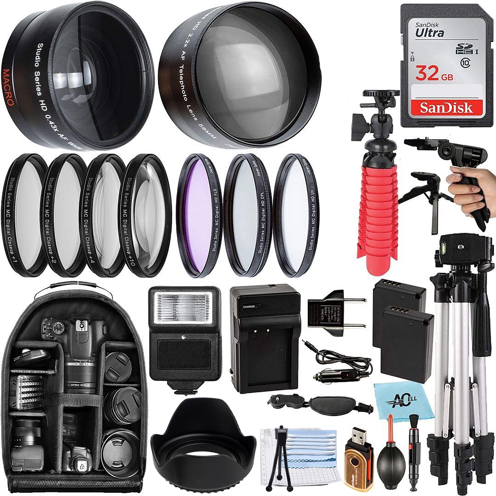 A-Cell DSLR Accessory Bundle for Canon EOS Rebel with 32GB Card, Wide ...