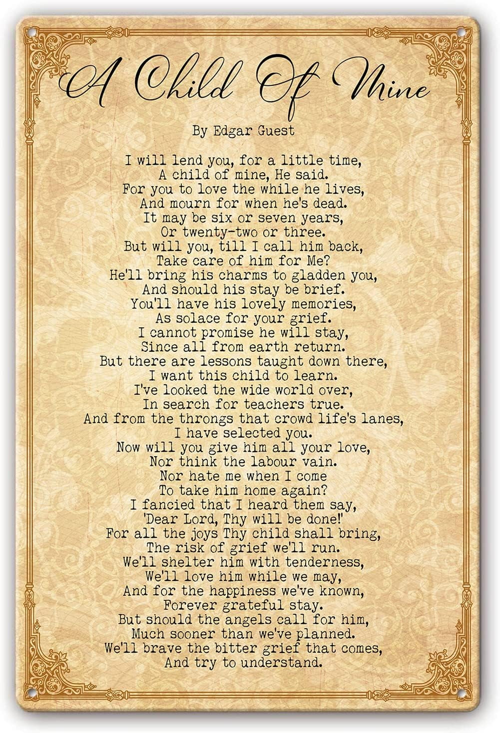 A Child of Mine Poem Wall Art Metal Signs Edgar Guest Quotes Wall Decor ...