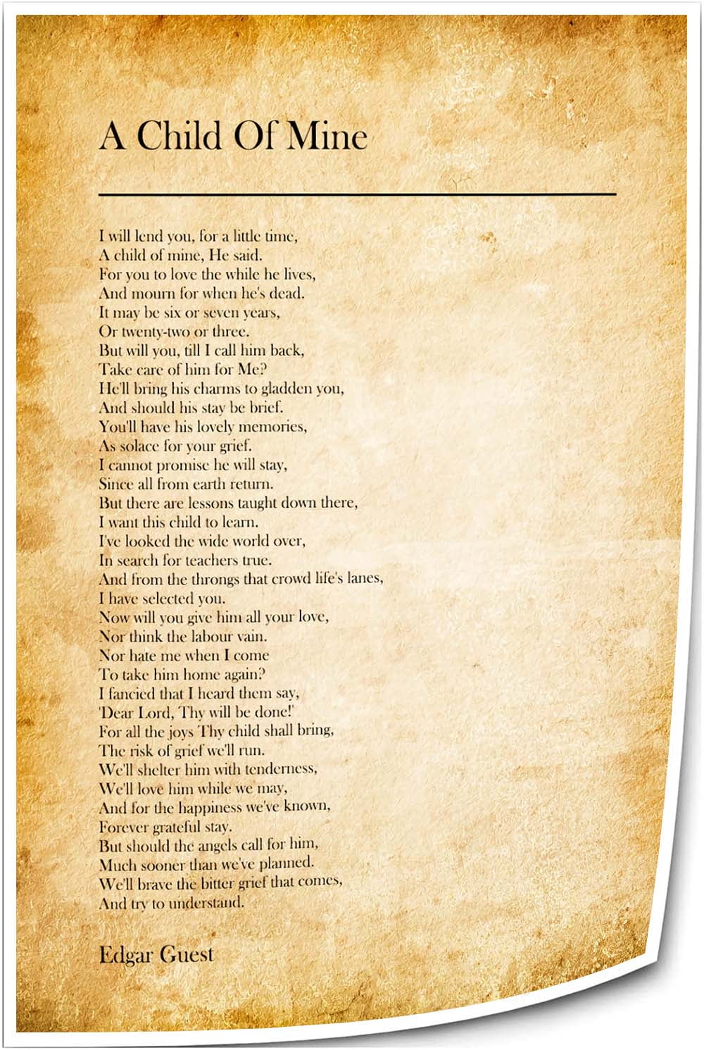 A Child of Mine Poem Wall Decor Edgar Guest Quotes Wall Art Poetry ...