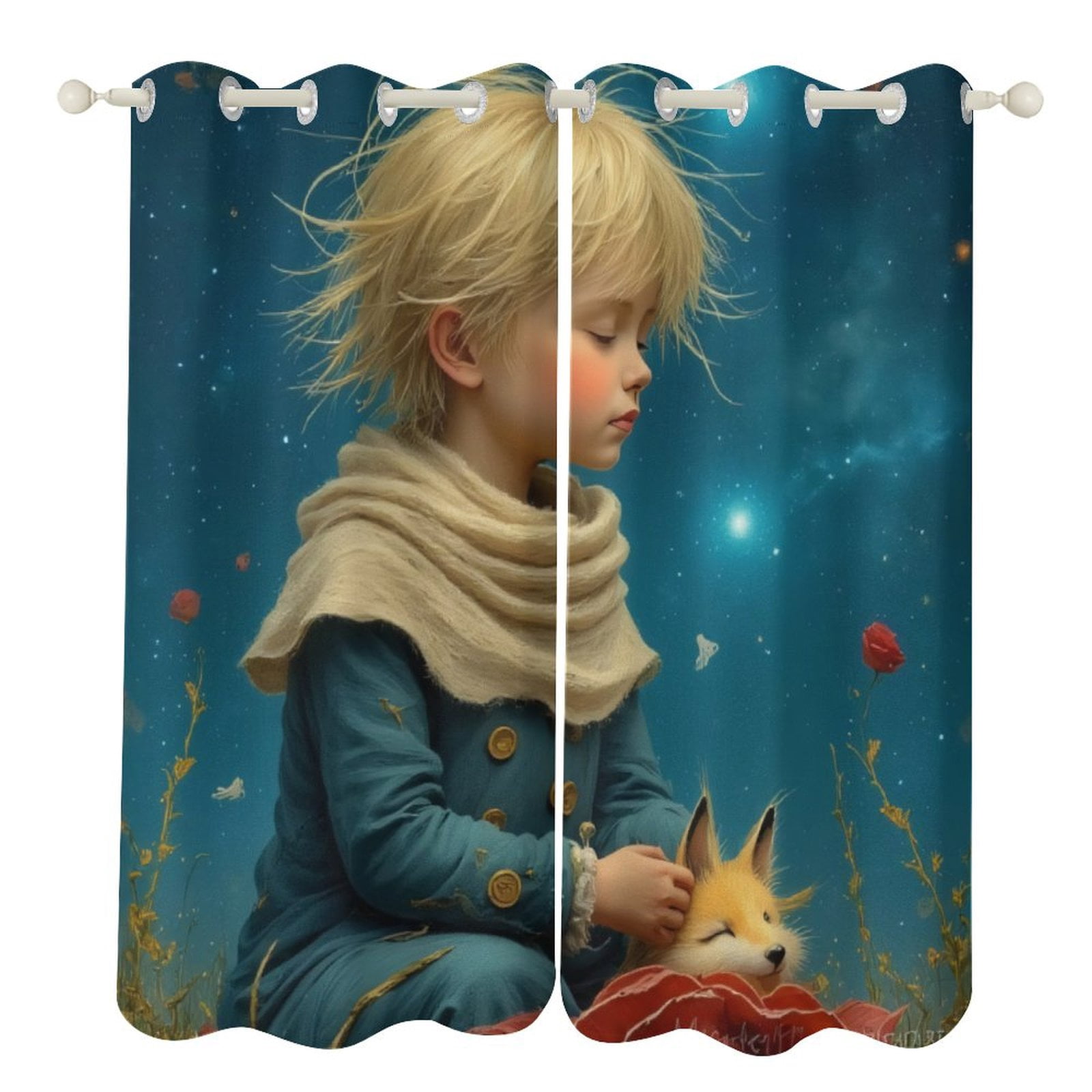 A Child with A Fox Under Stars Luxury Window Curtains Blinds for Living ...