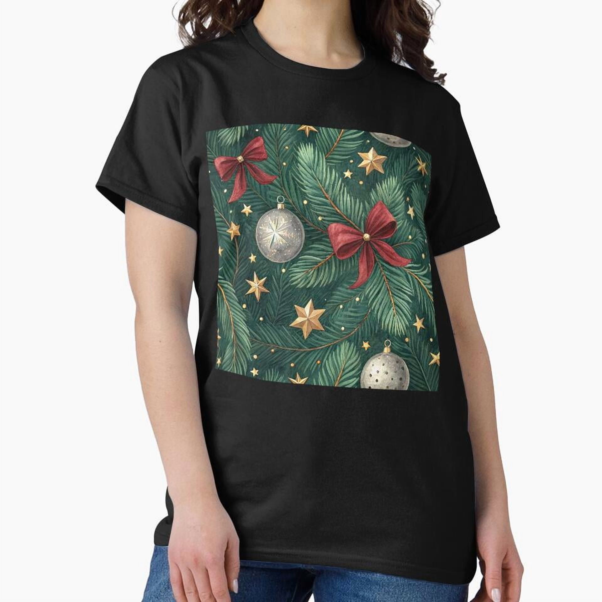 A Christmas Design With Bulbs Red Bows And Golden Stars A H9863 T-Shirt ...