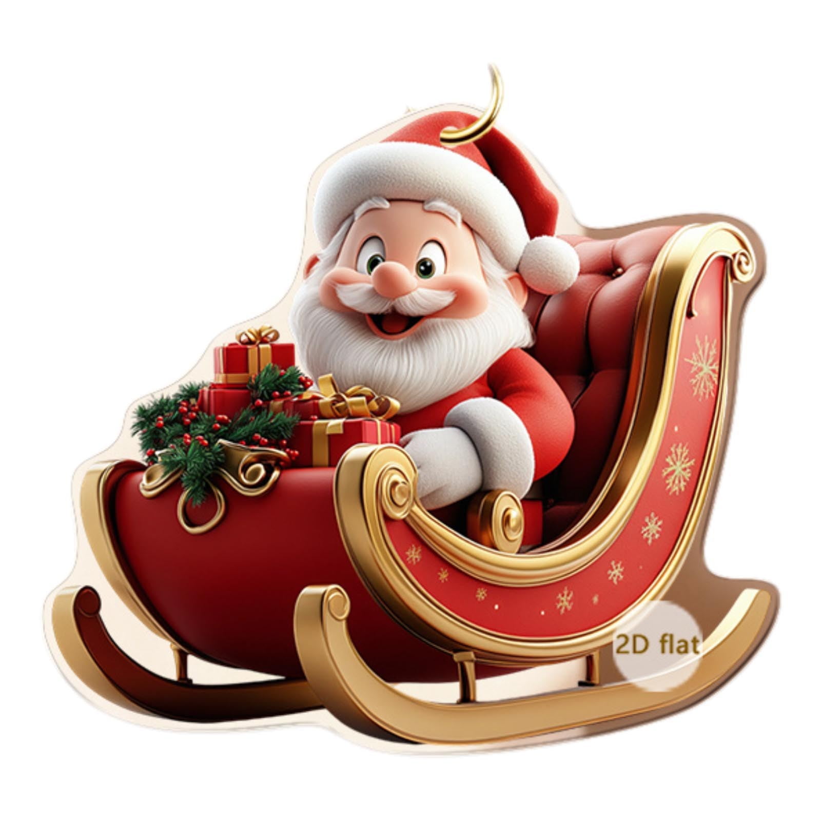 A Christmas Santa Sled 2D Acrylic Keychain With Carabiner, Detailed ...