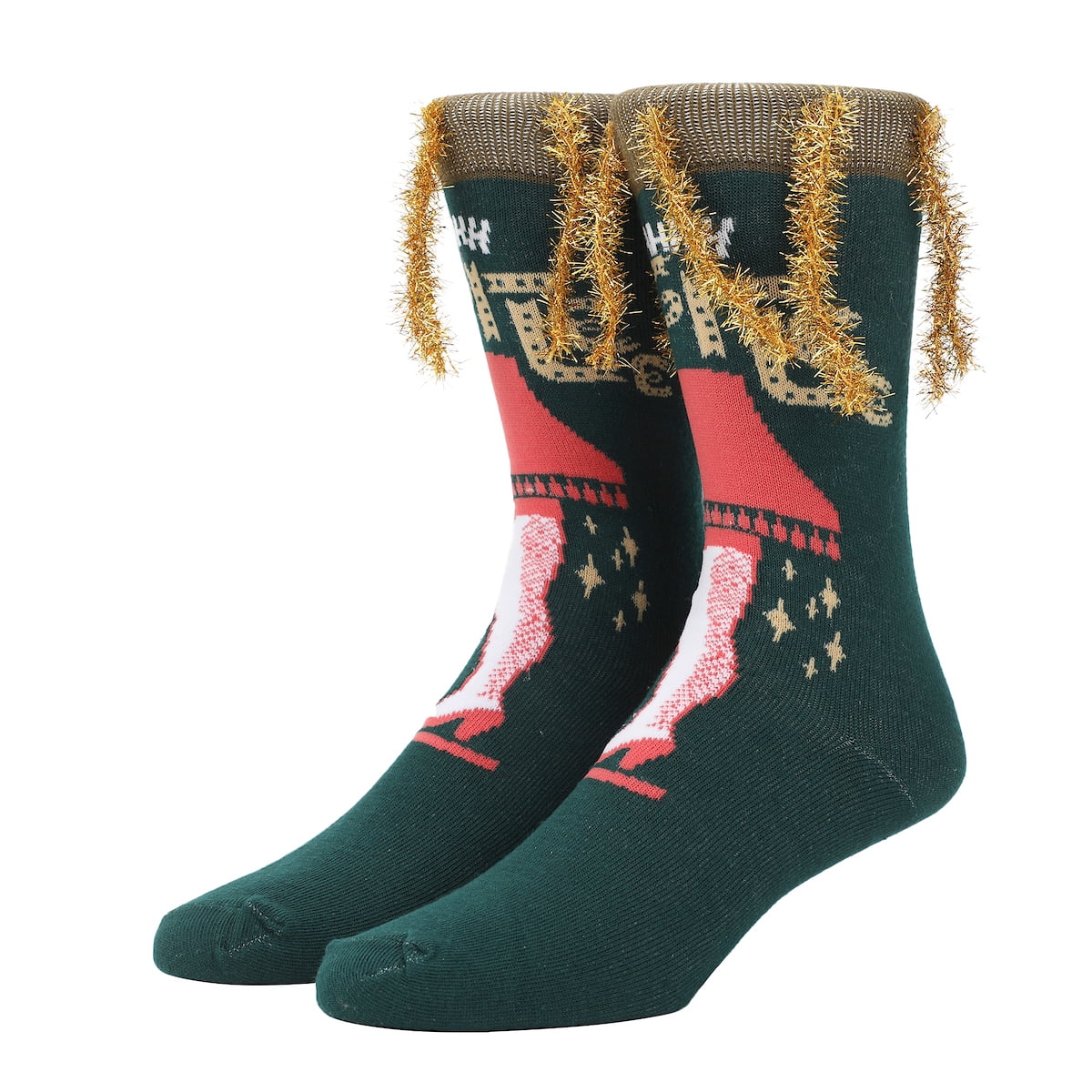 A Christmas Story Leg Lamp Adult Green Casual Crew Socks With 3D Tinsel ...