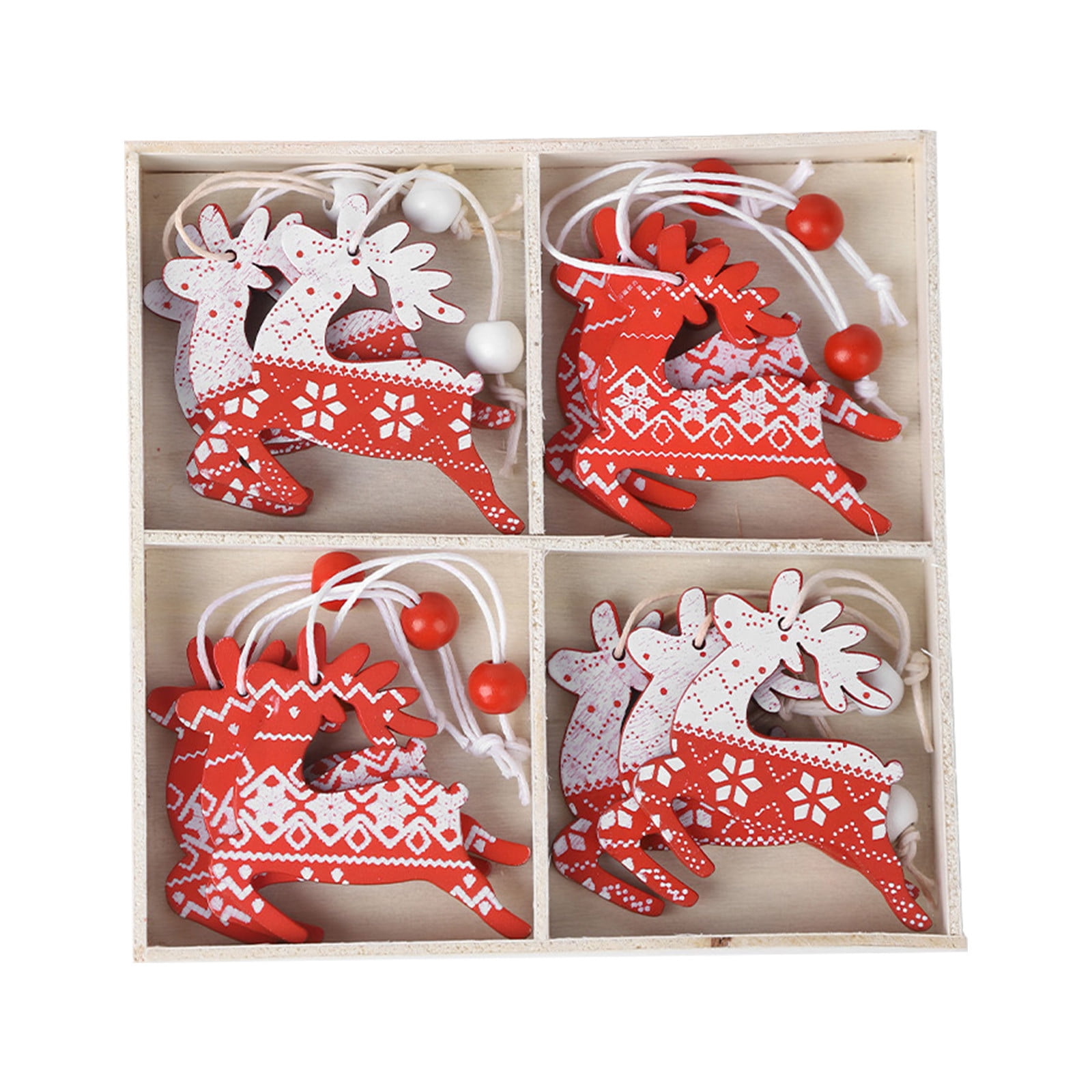 A Christmas Wooden Hanging Ornament Set, Reindeer Snowflake Wooden ...