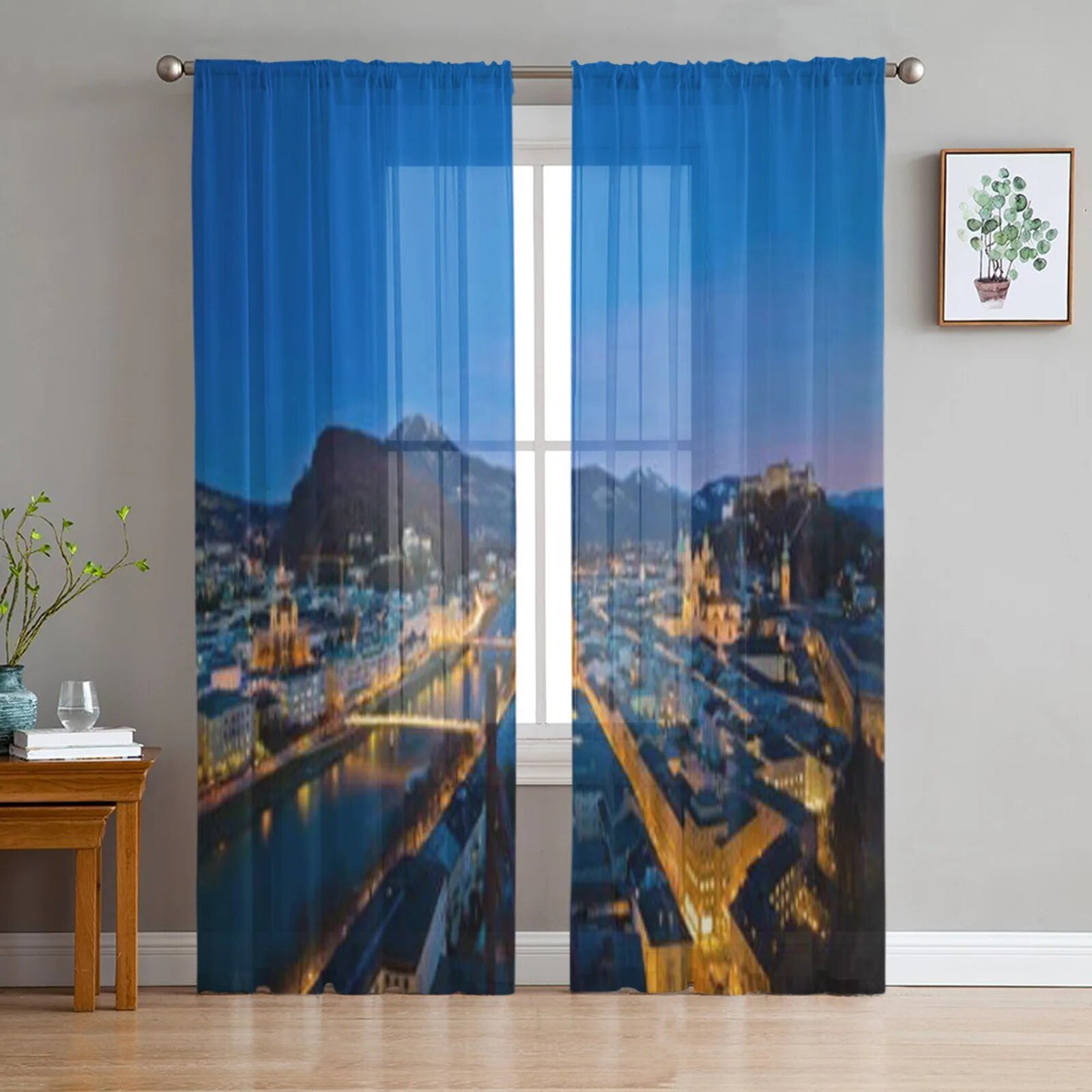 A City View Of The City Of Salzburg In Austria Tulle Sheer Curtains for ...